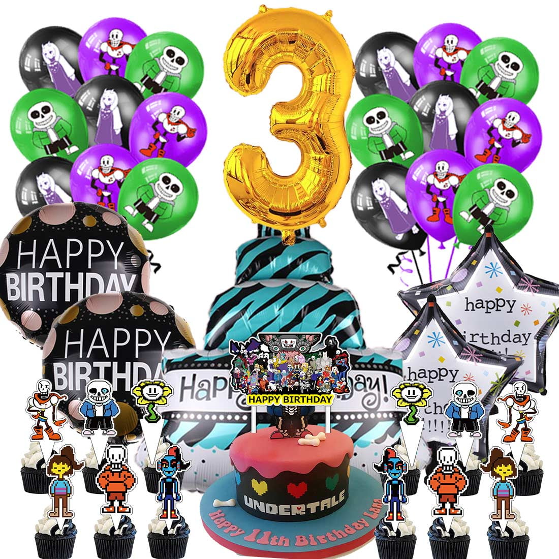 Undertale Party Supplies 3rd Decor Kit Balloons Birthday Cake Topper ...