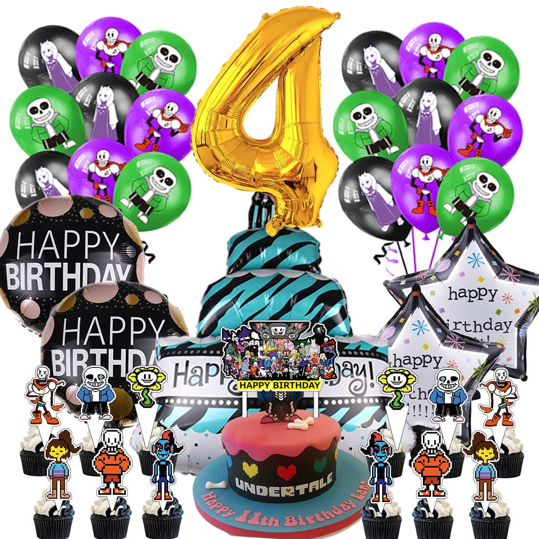 Undertale Party Supplies 4th Decor Kit Balloons Birthday Cake Topper ...