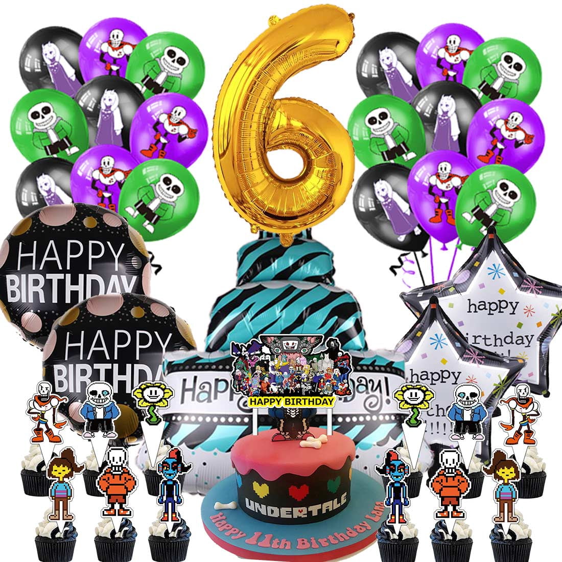Undertale Party Supplies 6th Decor Kit Balloons Birthday Cake Topper ...