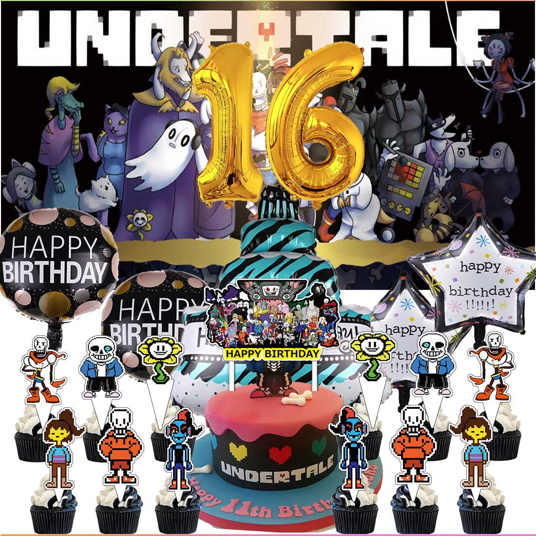Undertale Party Supplies Decor 16th Kit Balloons Birthday Cake Topper ...