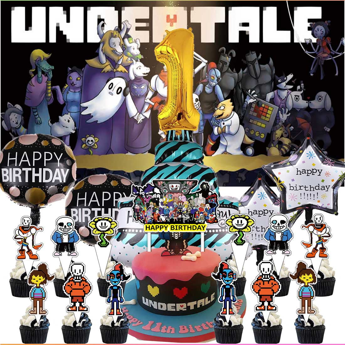 Undertale Party Supplies Decor 1st Kit Balloons Birthday Cake Topper ...