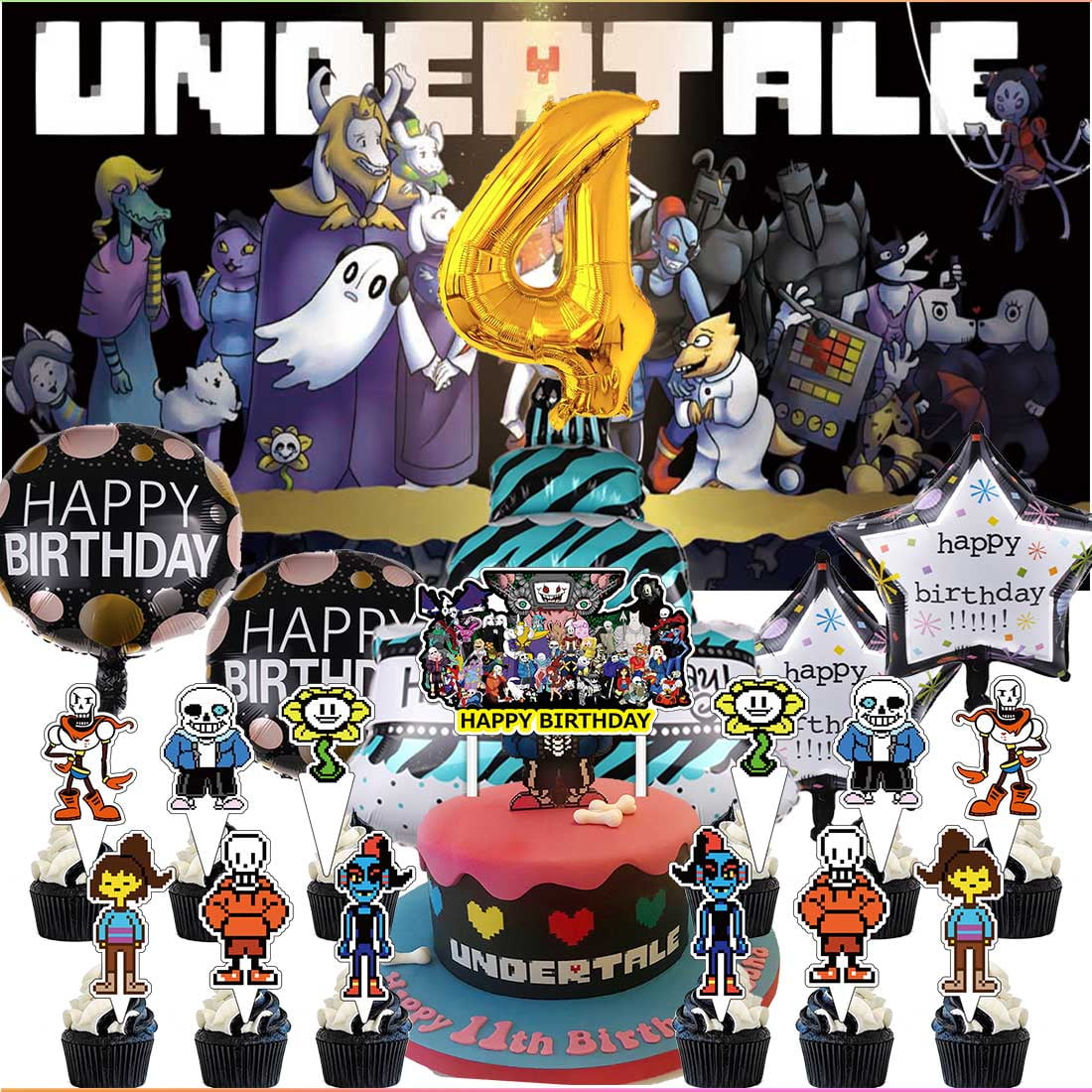 Undertale Party Supplies Decor 4th Kit Balloons Birthday Cake Topper ...