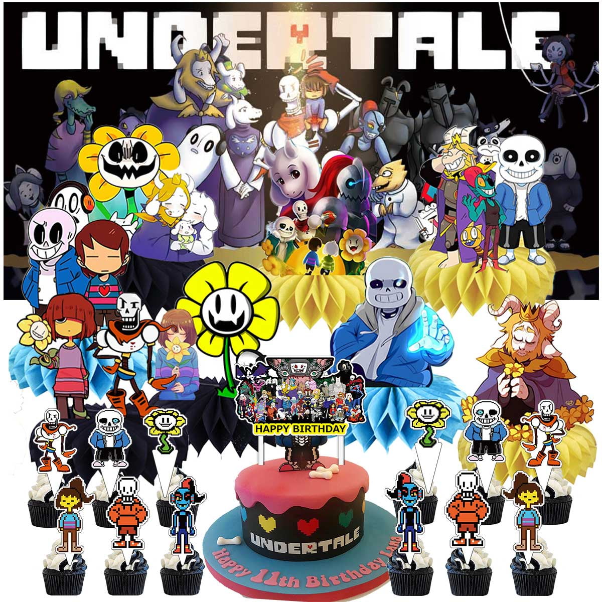 Undertale Party Supplies Honeycomb Centerpieces Table Toppers Backdrop ...