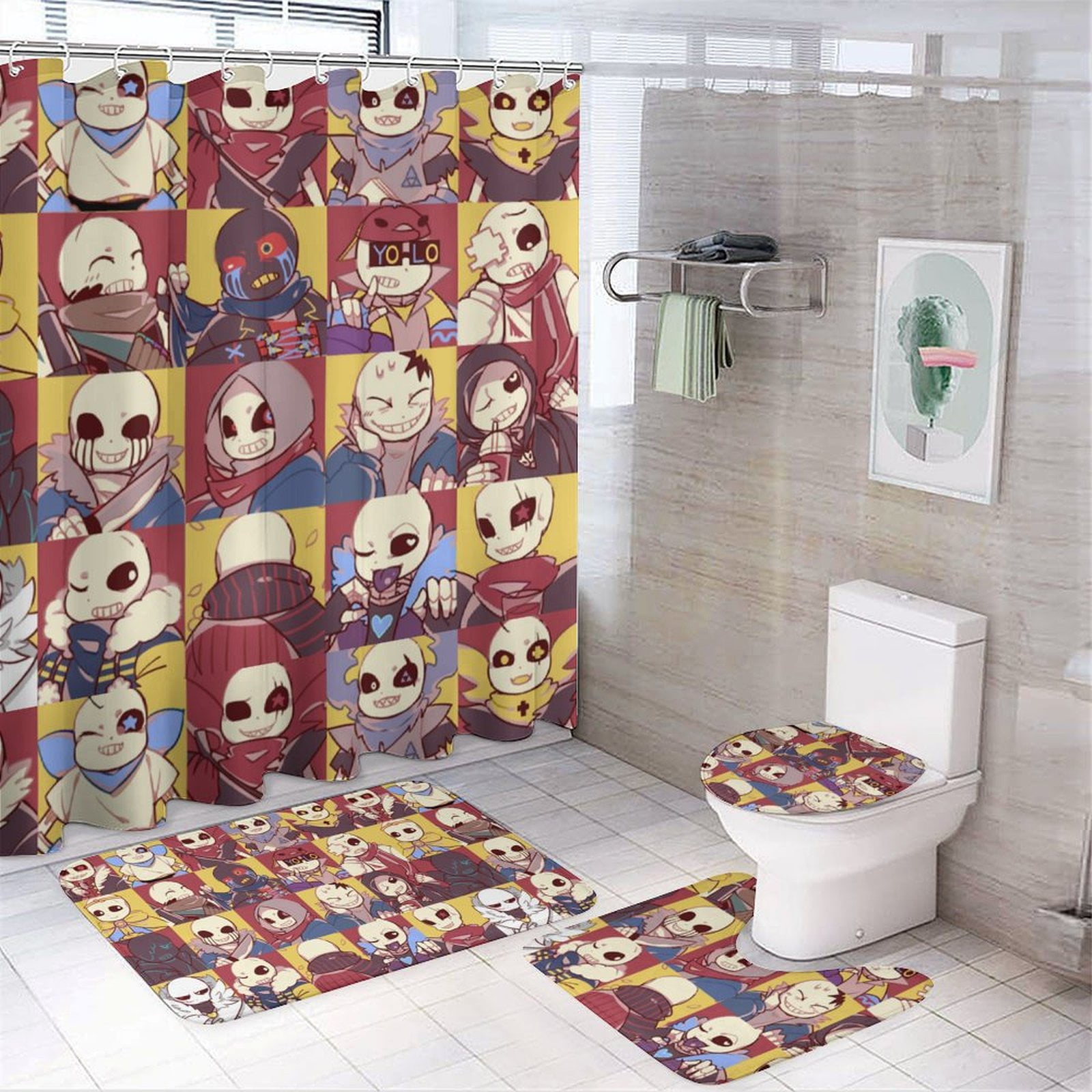 Undertale Sans 4PCS Bathroom Sets Shower Curtain Sets with Toilet Lid ...