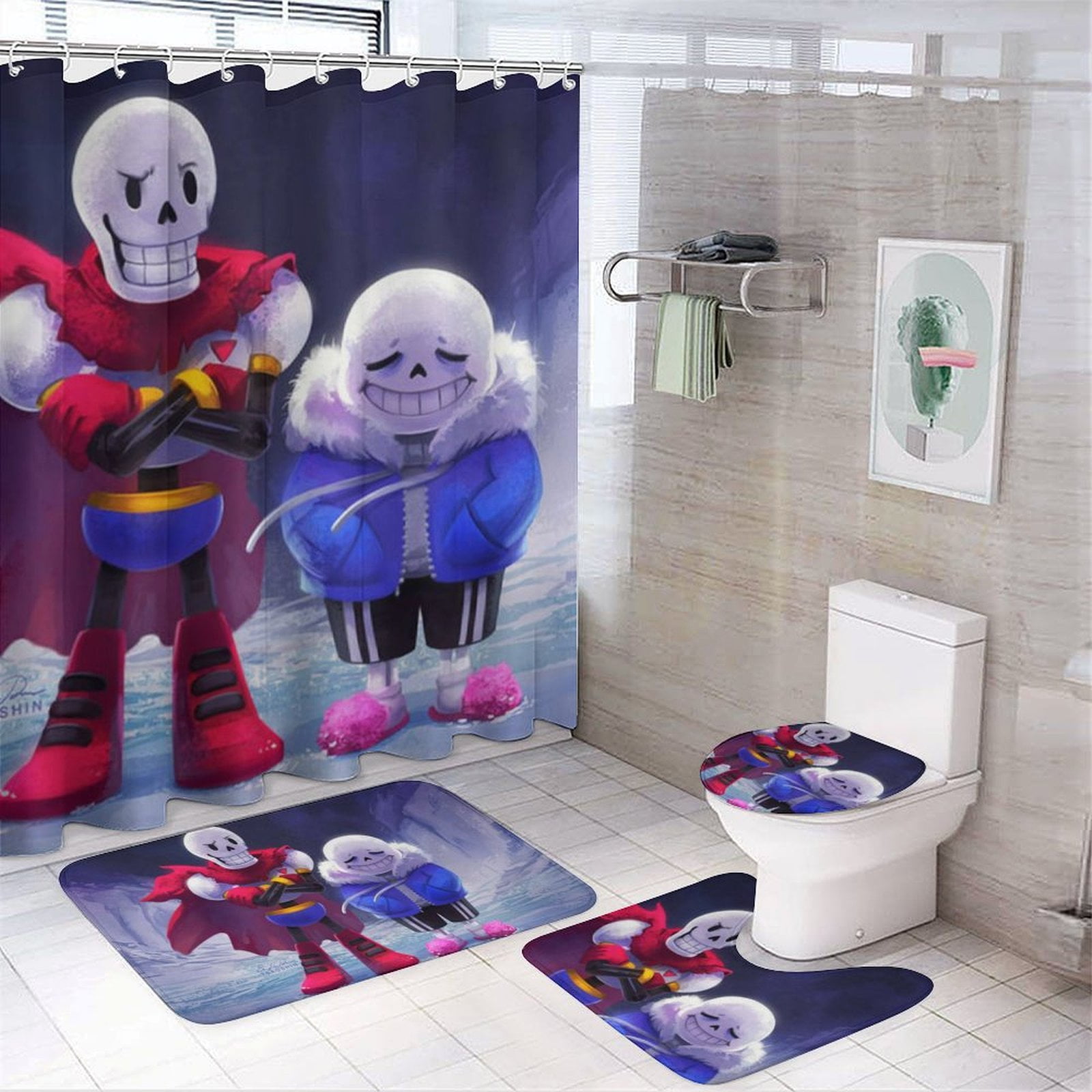 Undertale Sans 4PCS Bathroom Sets Shower Curtain Sets with Toilet Lid ...