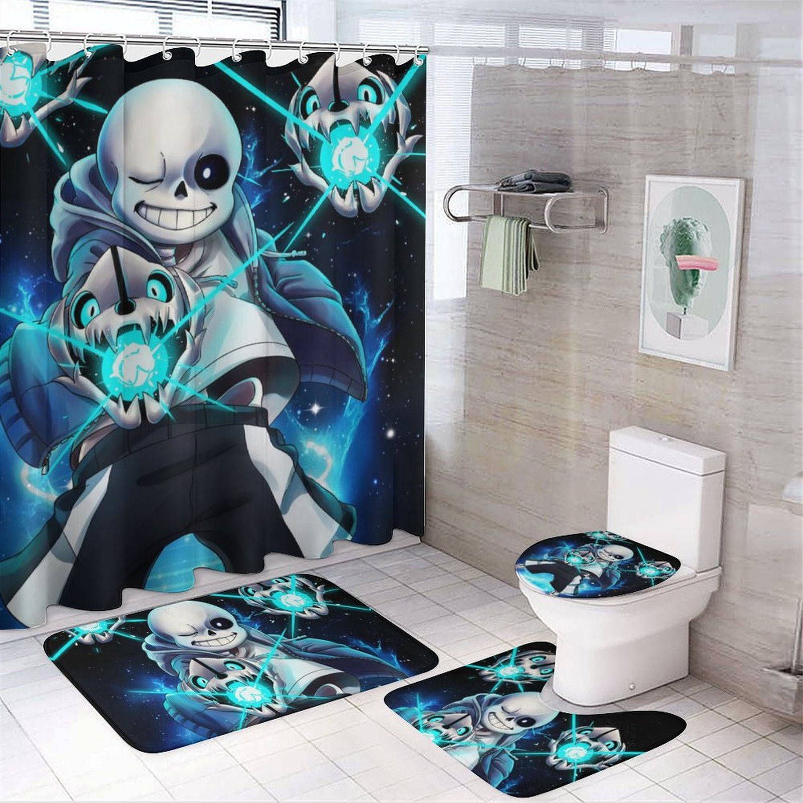 Undertale Sans 4PCS Bathroom Sets Shower Curtain Sets with Toilet Lid ...