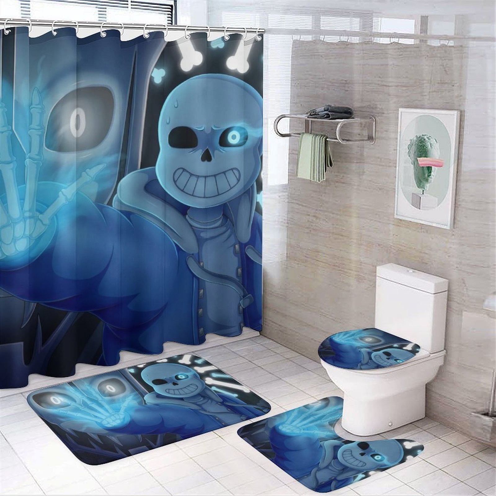 Undertale Sans 4PCS Bathroom Sets Shower Curtain Sets with Toilet Lid ...