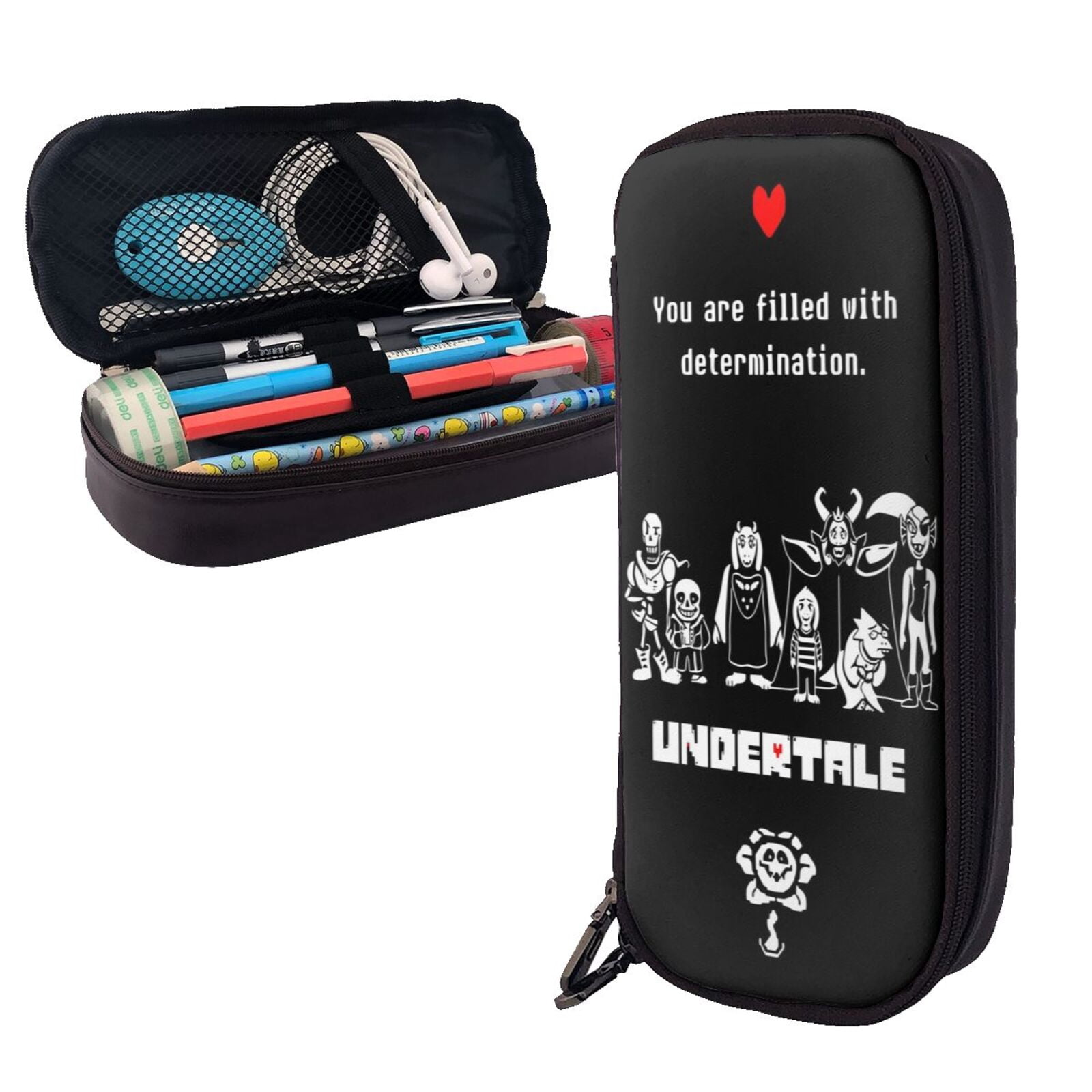 Undertale Sans Black Leather Pencil Case Zipper Stationery Storage Bag ...