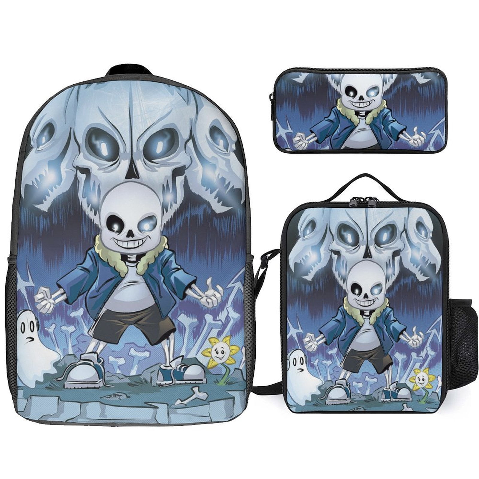 Undertale Sans Cartoon Schoolbag With Lunch Bag Pencil Case Set Unisex ...
