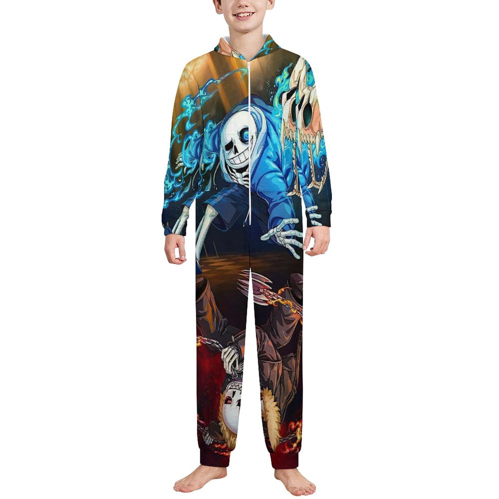 Undertale Sans Fleece Onesie Pajamas Kids Zip-Front Hooded Sleepwear ...