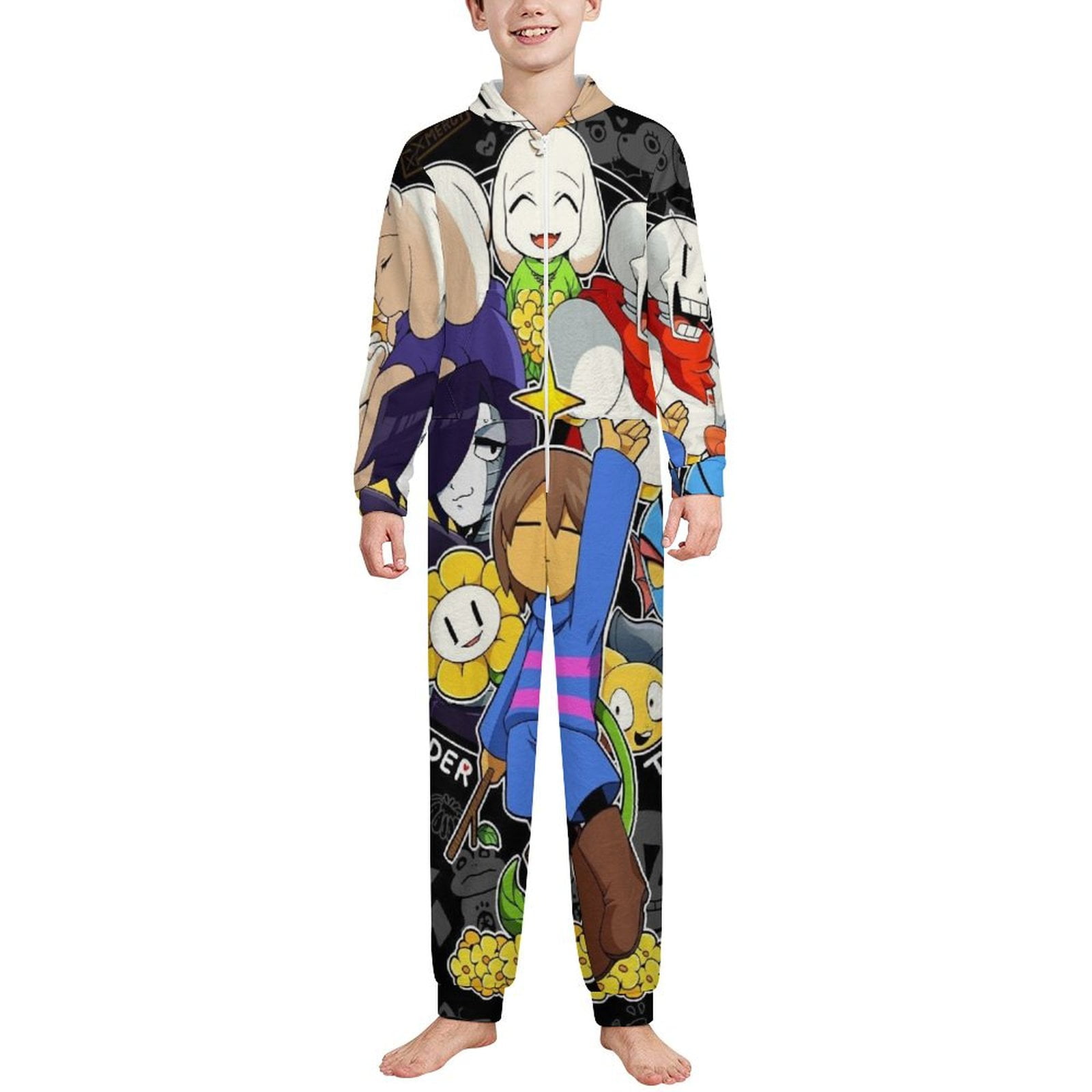 Undertale Sans Fleece Onesie Pajamas Kids Zip-Front Hooded Sleepwear ...