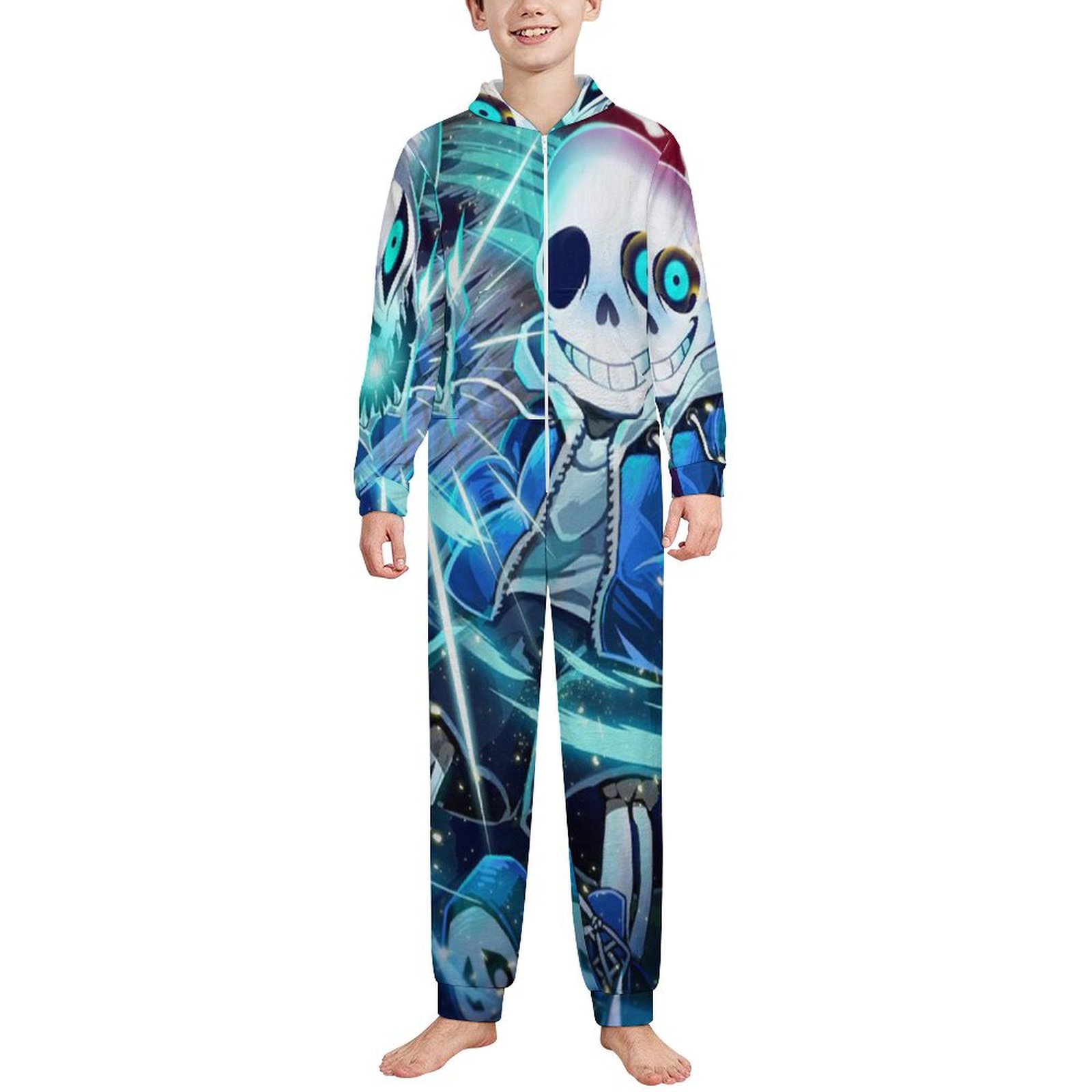 Undertale Sans Fleece Onesie Pajamas Kids Zip-Front Hooded Sleepwear ...
