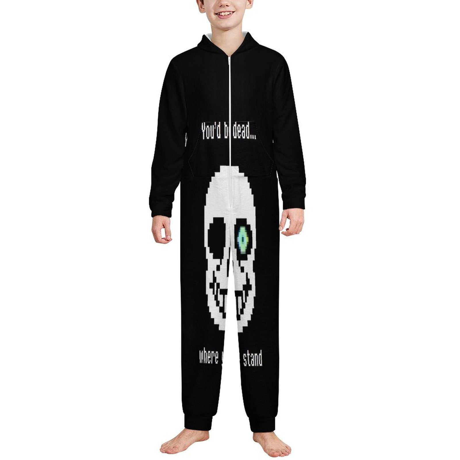 Undertale Sans Fleece Onesie Pajamas Kids Zip-Front Hooded Sleepwear ...