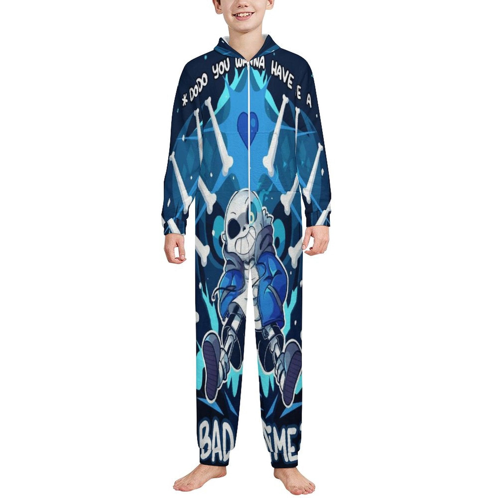 Undertale Sans Fleece Onesie Pajamas Kids Zip-Front Hooded Sleepwear ...