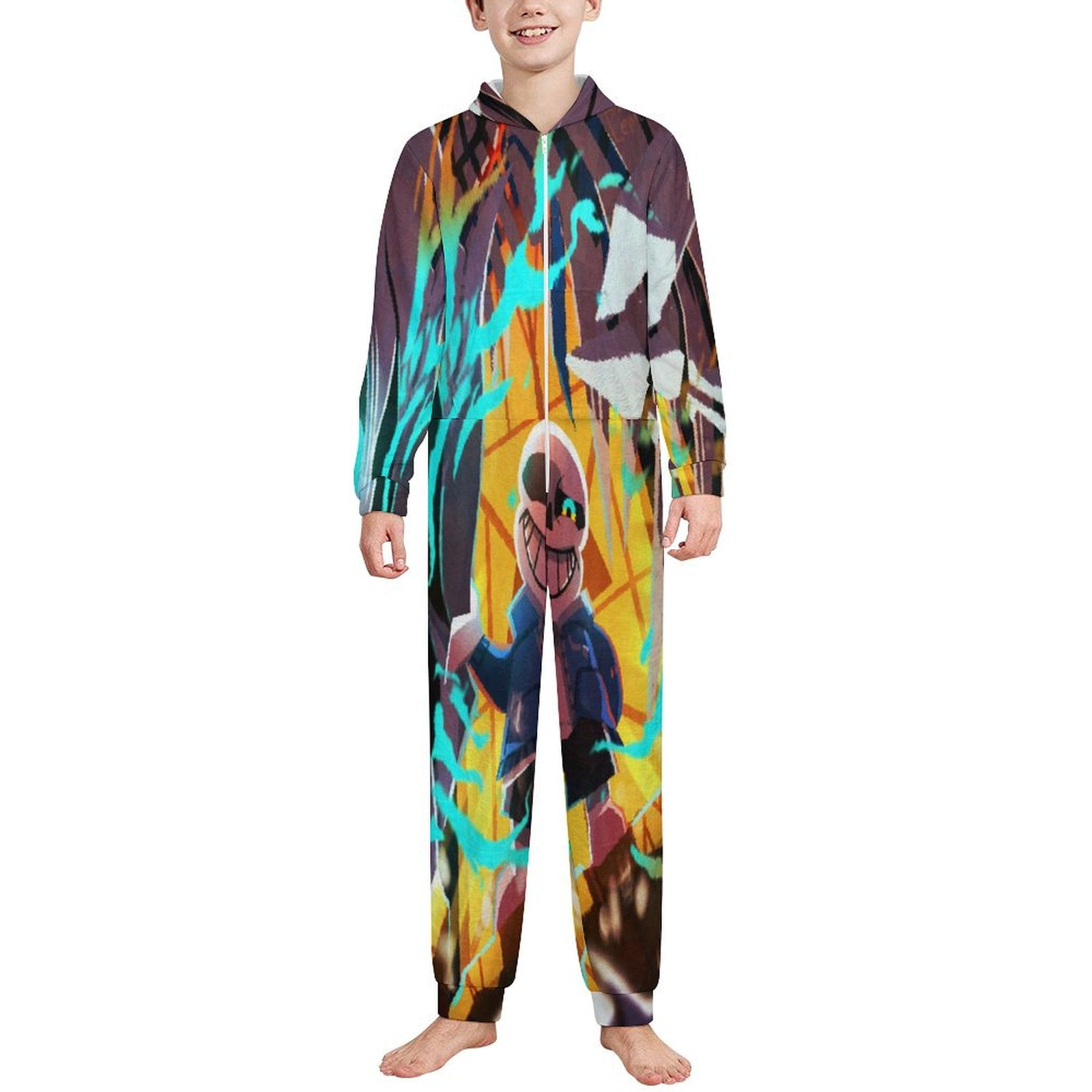 Undertale Sans Fleece Onesie Pajamas Kids Zip-Front Hooded Sleepwear ...