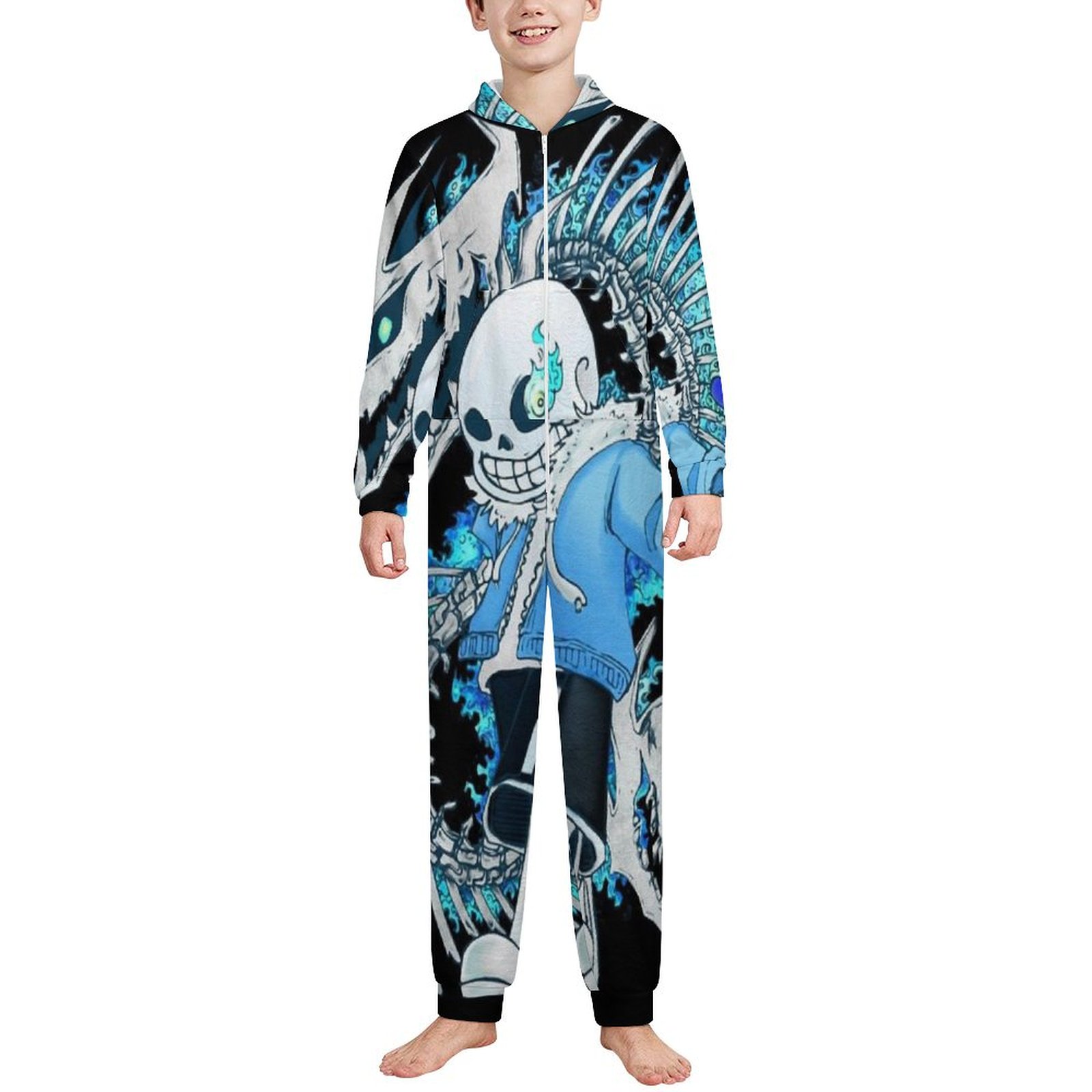 Undertale Sans Fleece Onesie Pajamas Kids Zip-Front Hooded Sleepwear ...