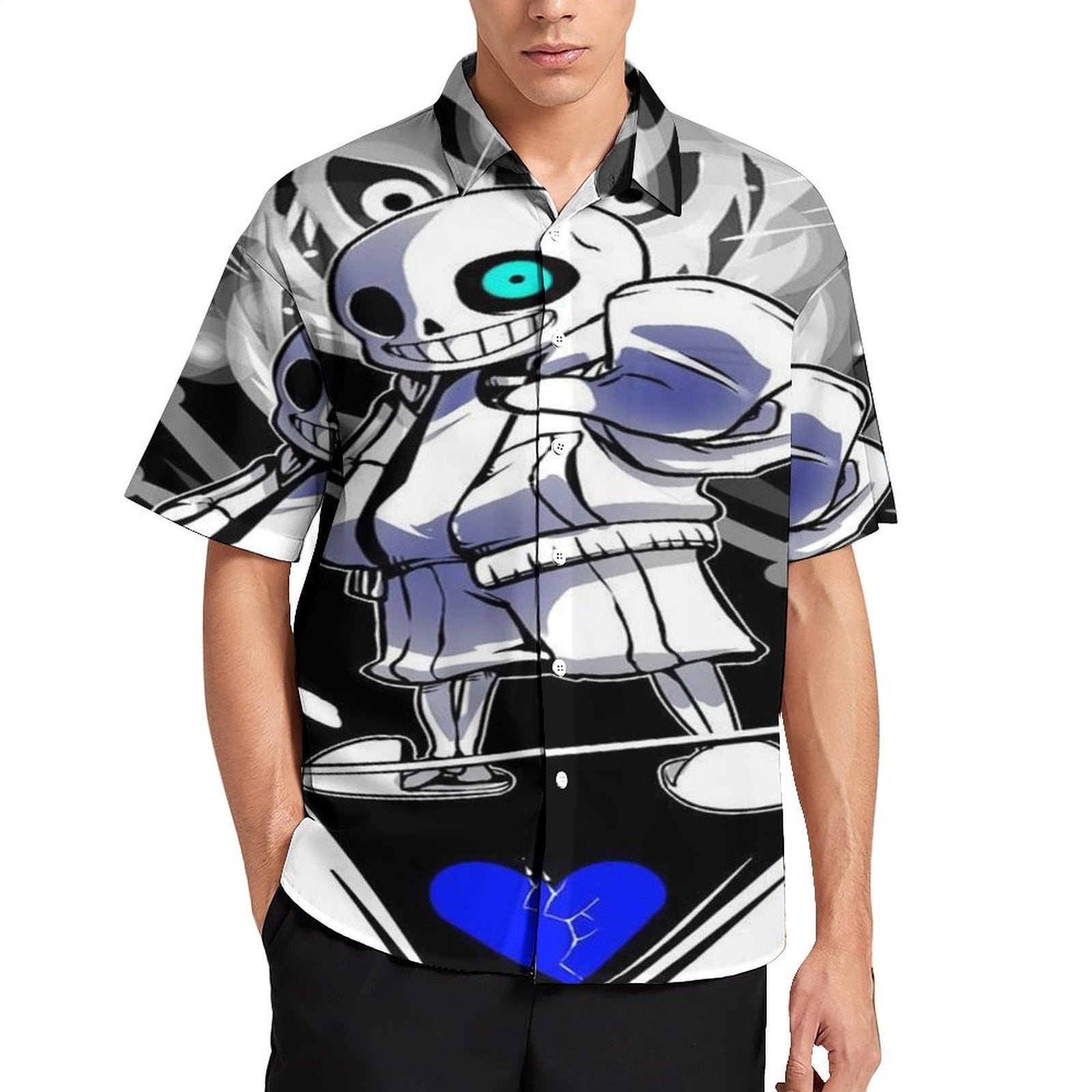 Undertale Sans Hawaiian Shirts for Men Fashion Button Down Short Sleeve ...