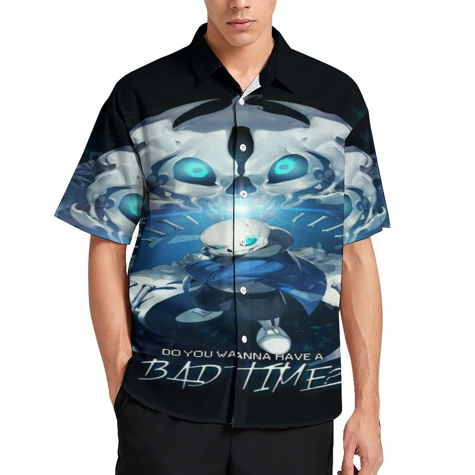 Undertale Sans Hawaiian Shirts for Men Fashion Button Down Short Sleeve ...