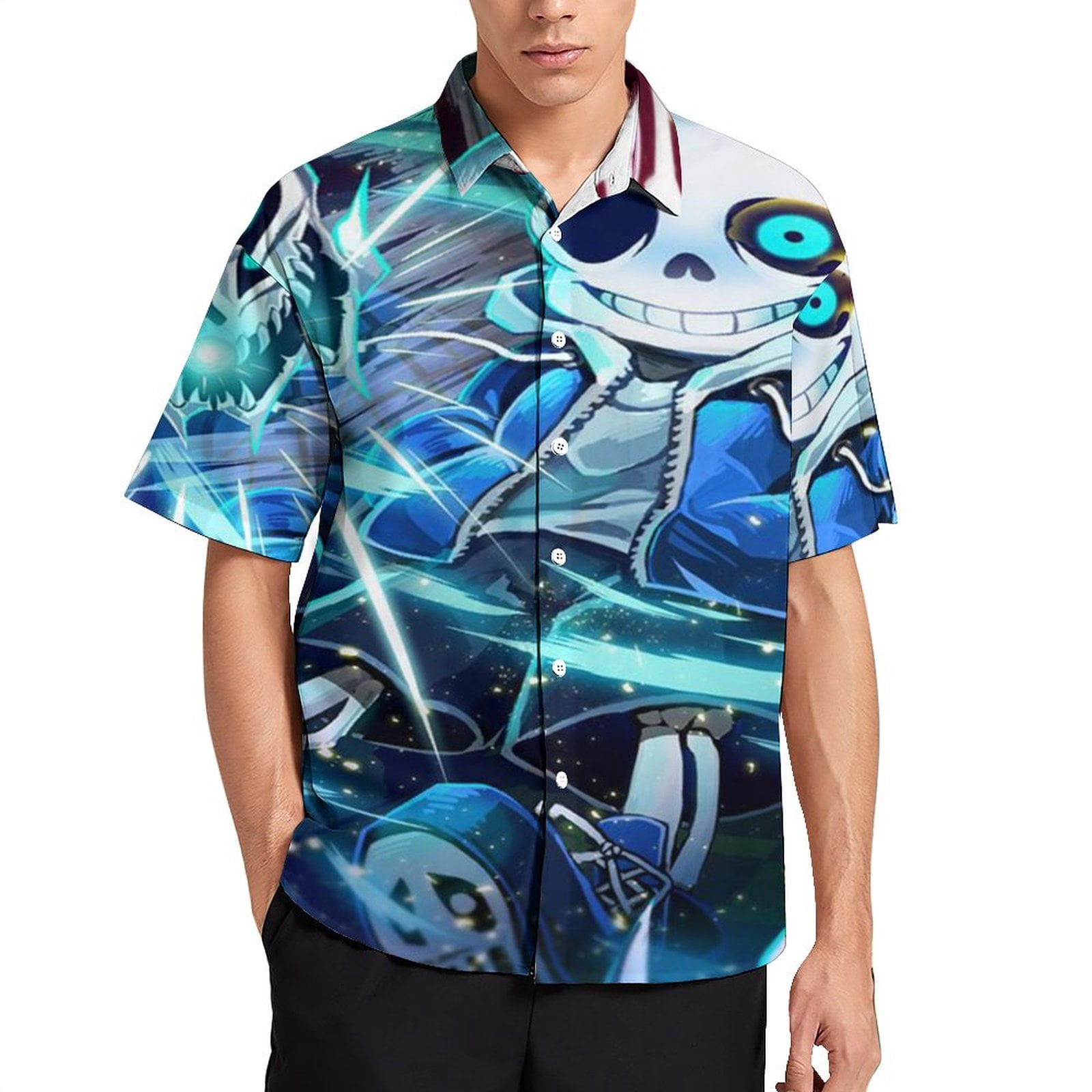 Undertale Sans Hawaiian Shirts for Men Fashion Button Down Short Sleeve ...