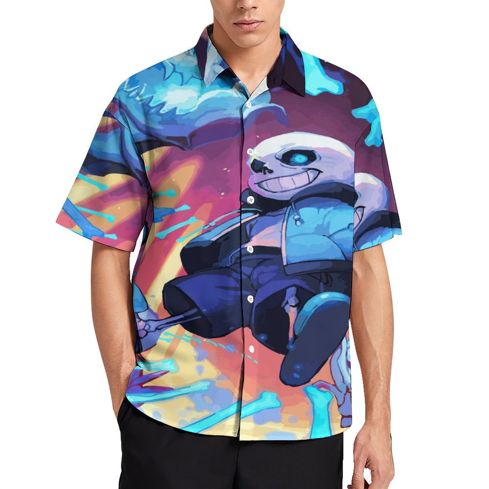 Undertale Sans Hawaiian Shirts for Men Fashion Button Down Short Sleeve ...