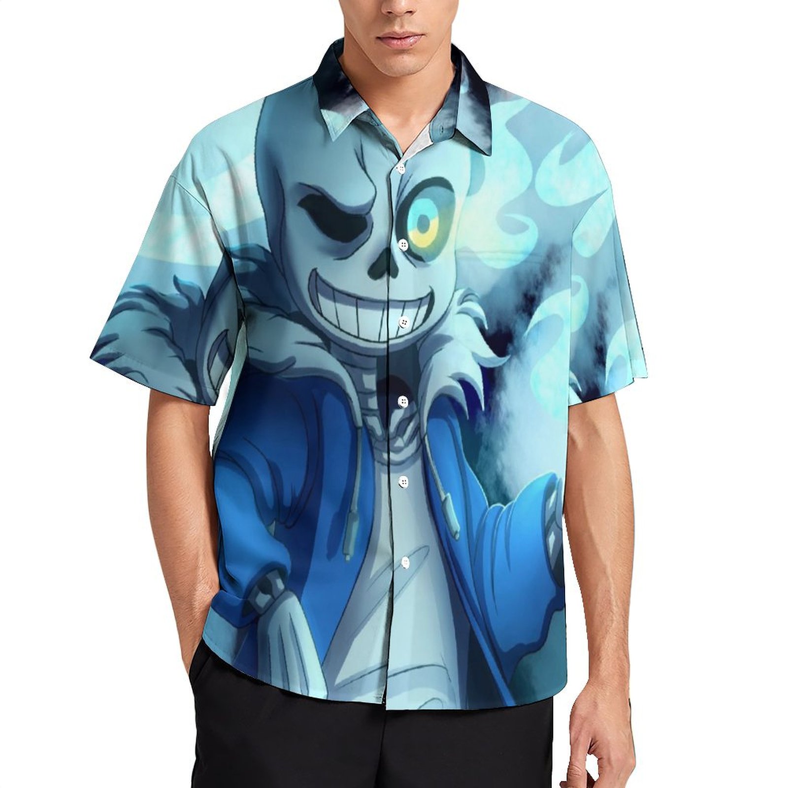 Undertale Sans Hawaiian Shirts for Men Fashion Button Down Short Sleeve ...