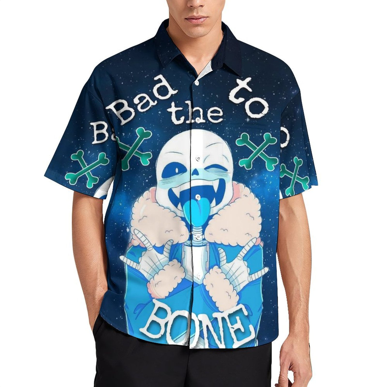 Undertale Sans Hawaiian Shirts for Men Fashion Button Down Short Sleeve ...
