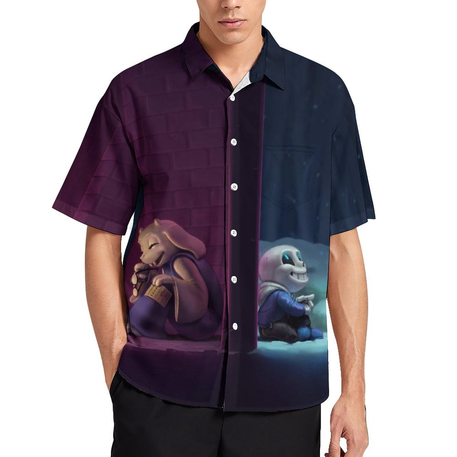 Undertale Sans Hawaiian Shirts for Men Fashion Button Down Short Sleeve ...