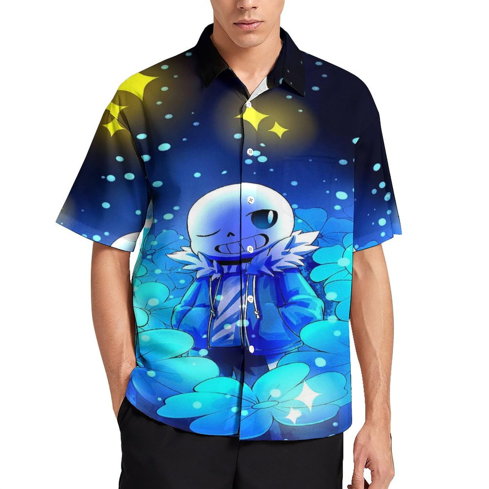 Undertale Sans Hawaiian Shirts for Men Fashion Button Down Short Sleeve ...
