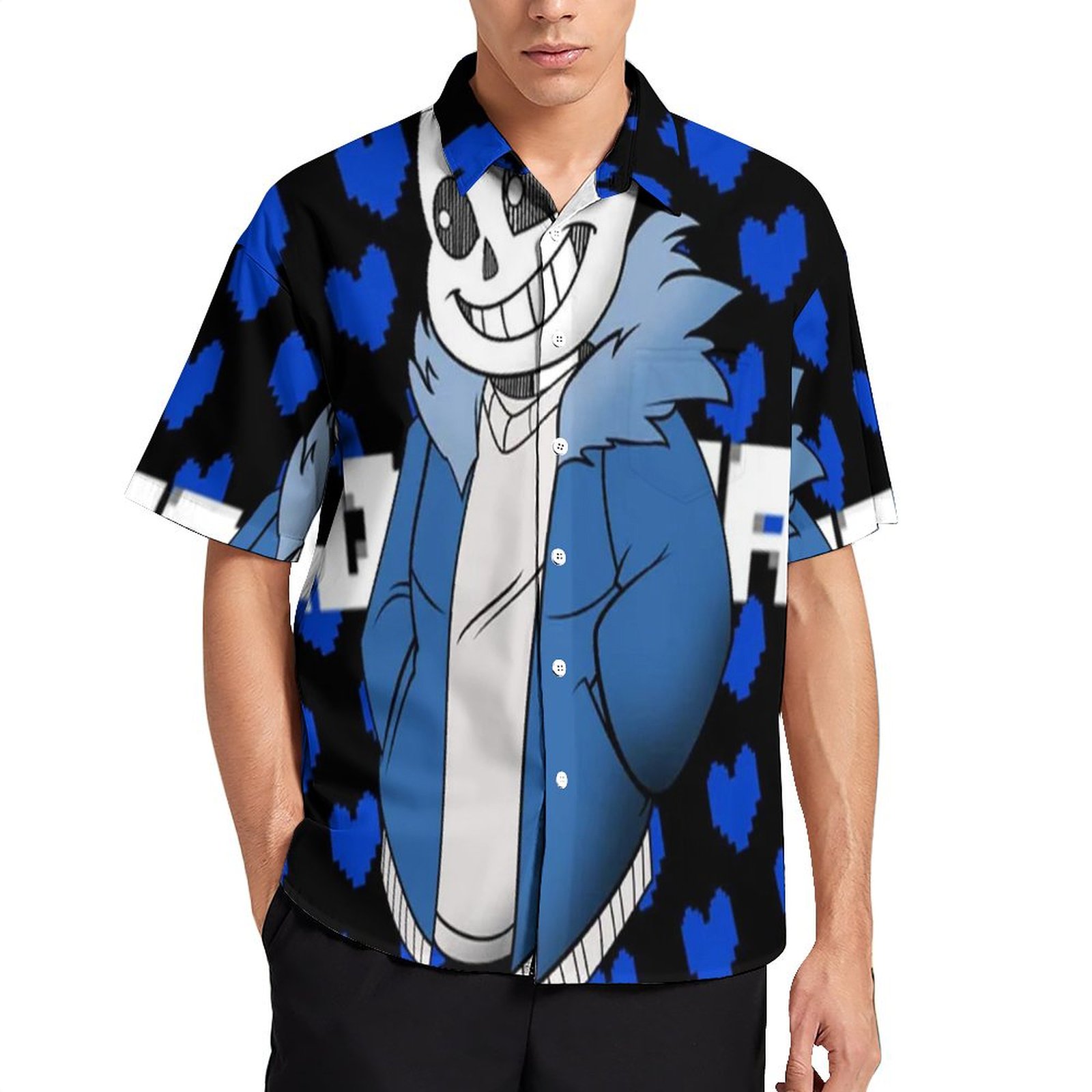 Undertale Sans Hawaiian Shirts for Men Fashion Button Down Short Sleeve ...