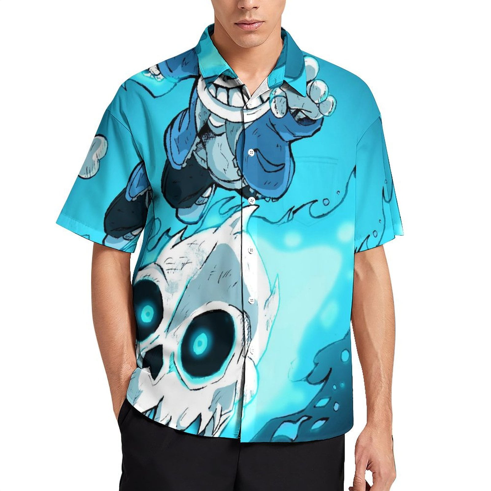 Undertale Sans Hawaiian Shirts for Men Fashion Button Down Short Sleeve ...