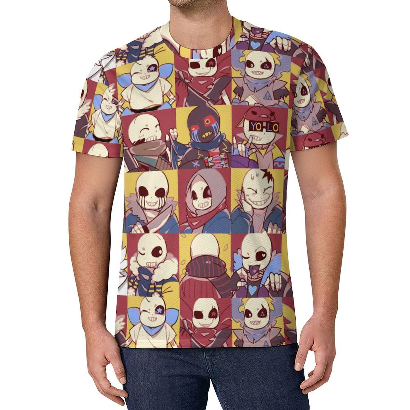 Undertale Sans Men's Cooling Ice Silk Shirts Crewneck Basic Short ...