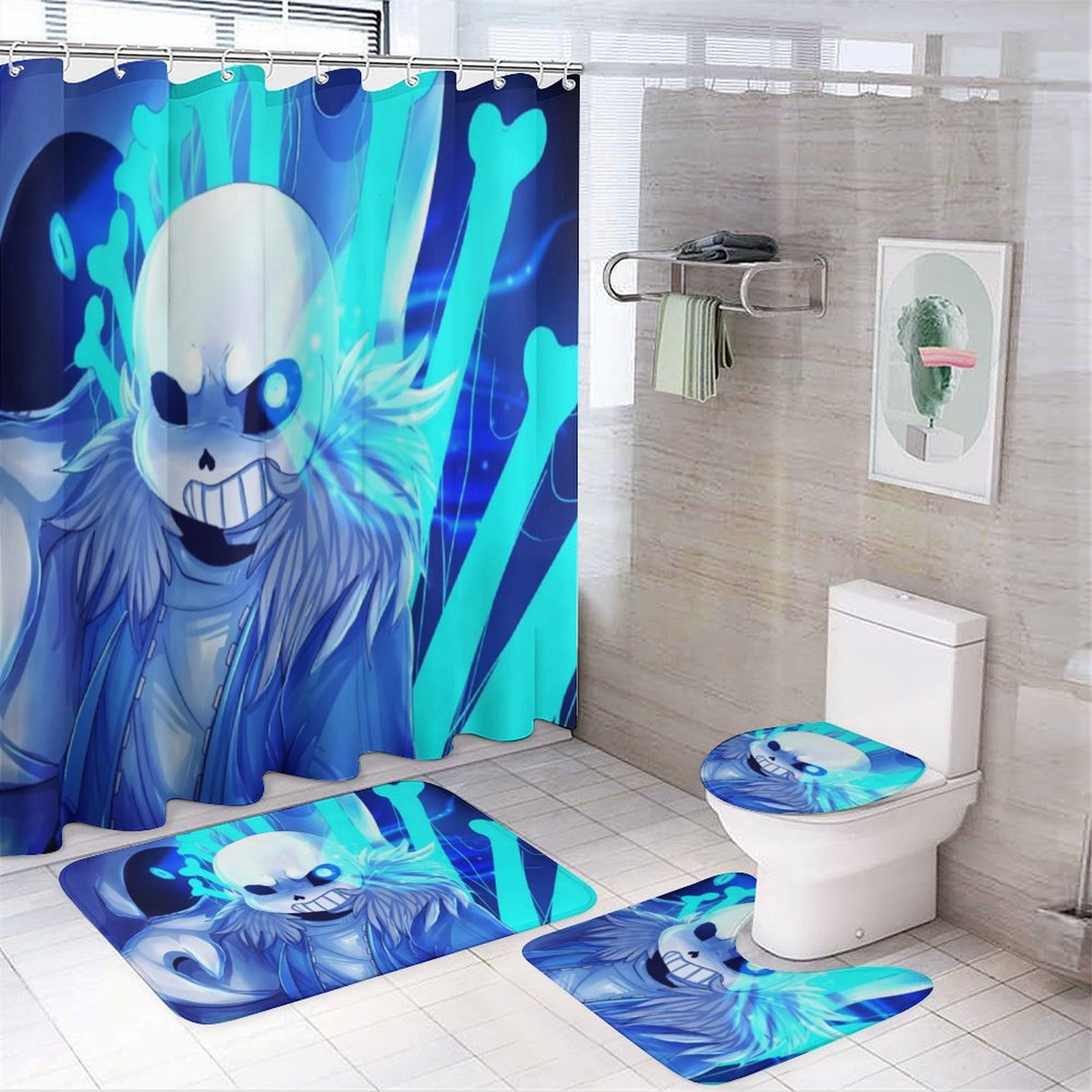 Undertale Sans Shower Curtain Sets Bathroom Set with Floor Mat, U ...