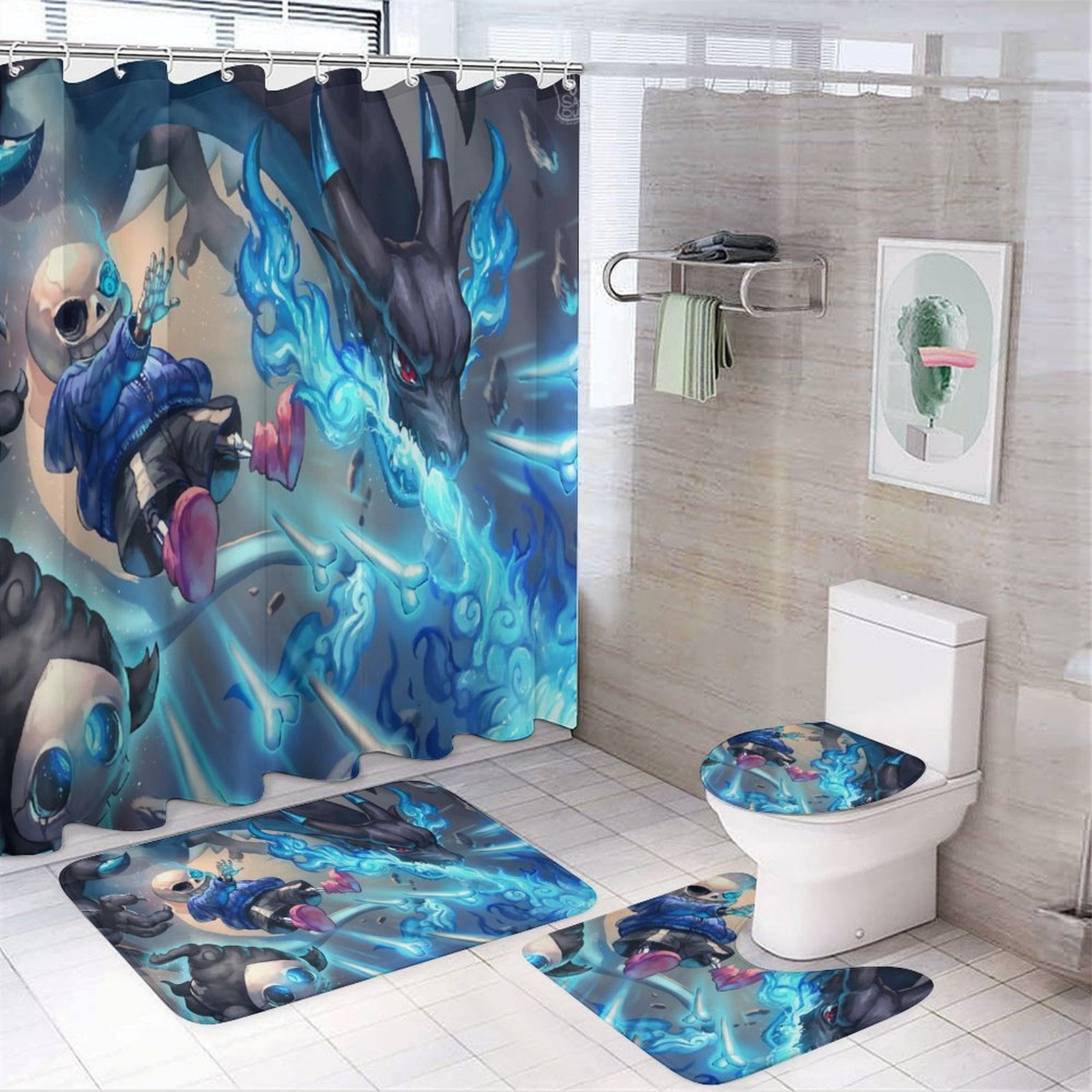 Undertale Sans Shower Curtain Sets Bathroom Set with Floor Mat, U ...