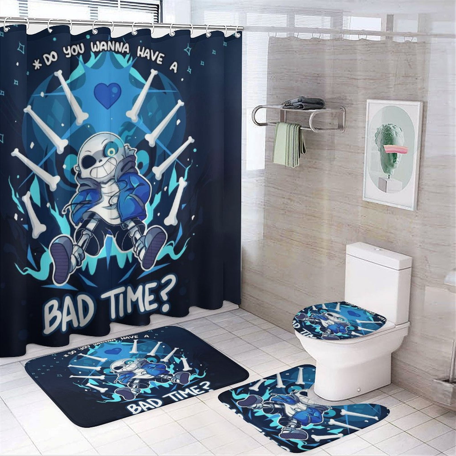 Undertale Sans Shower Curtain Sets Bathroom Set with Floor Mat, U ...