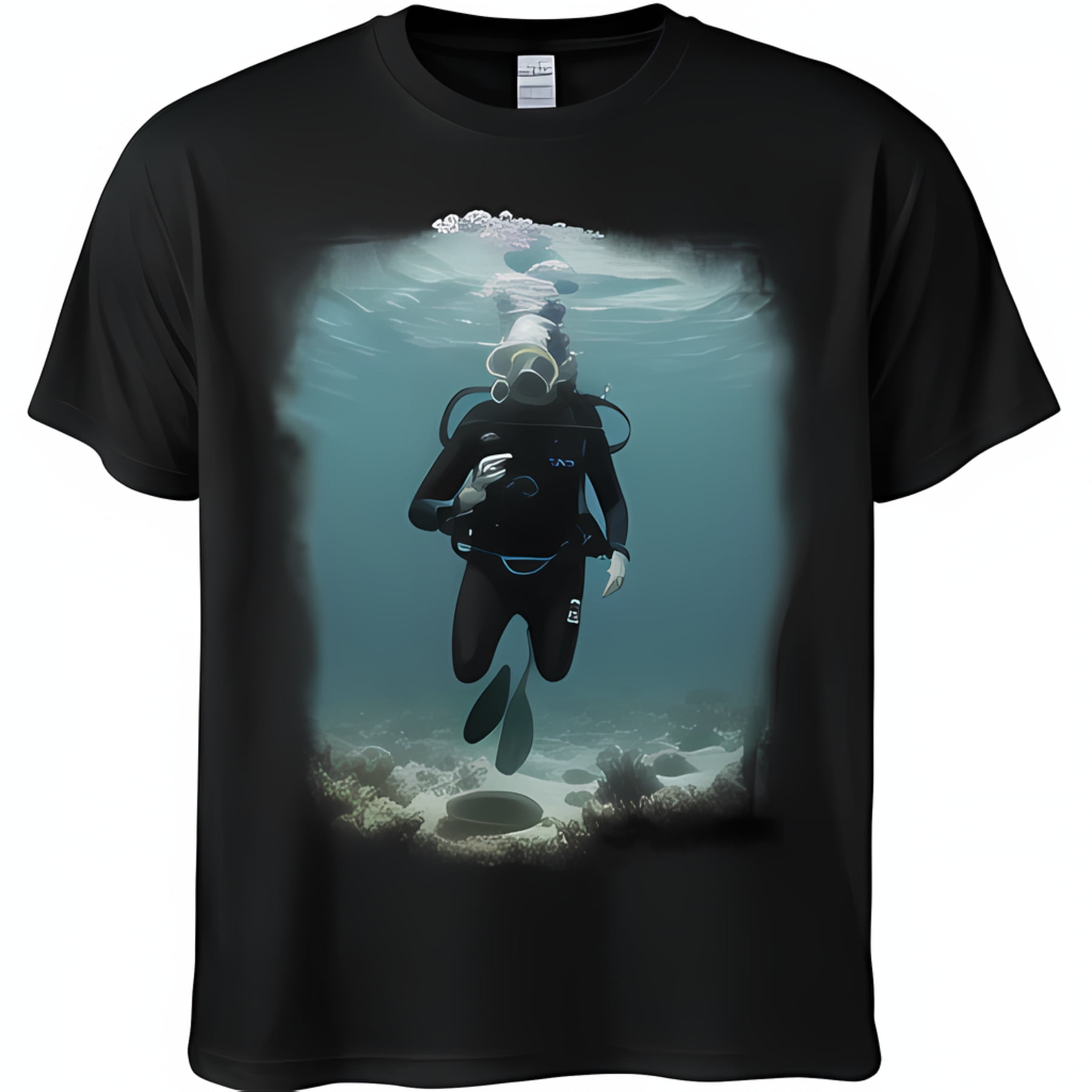UnderwaTeer Diver Gear Coral Reef Design Black T-Shirt Clear Blue Ocean ...