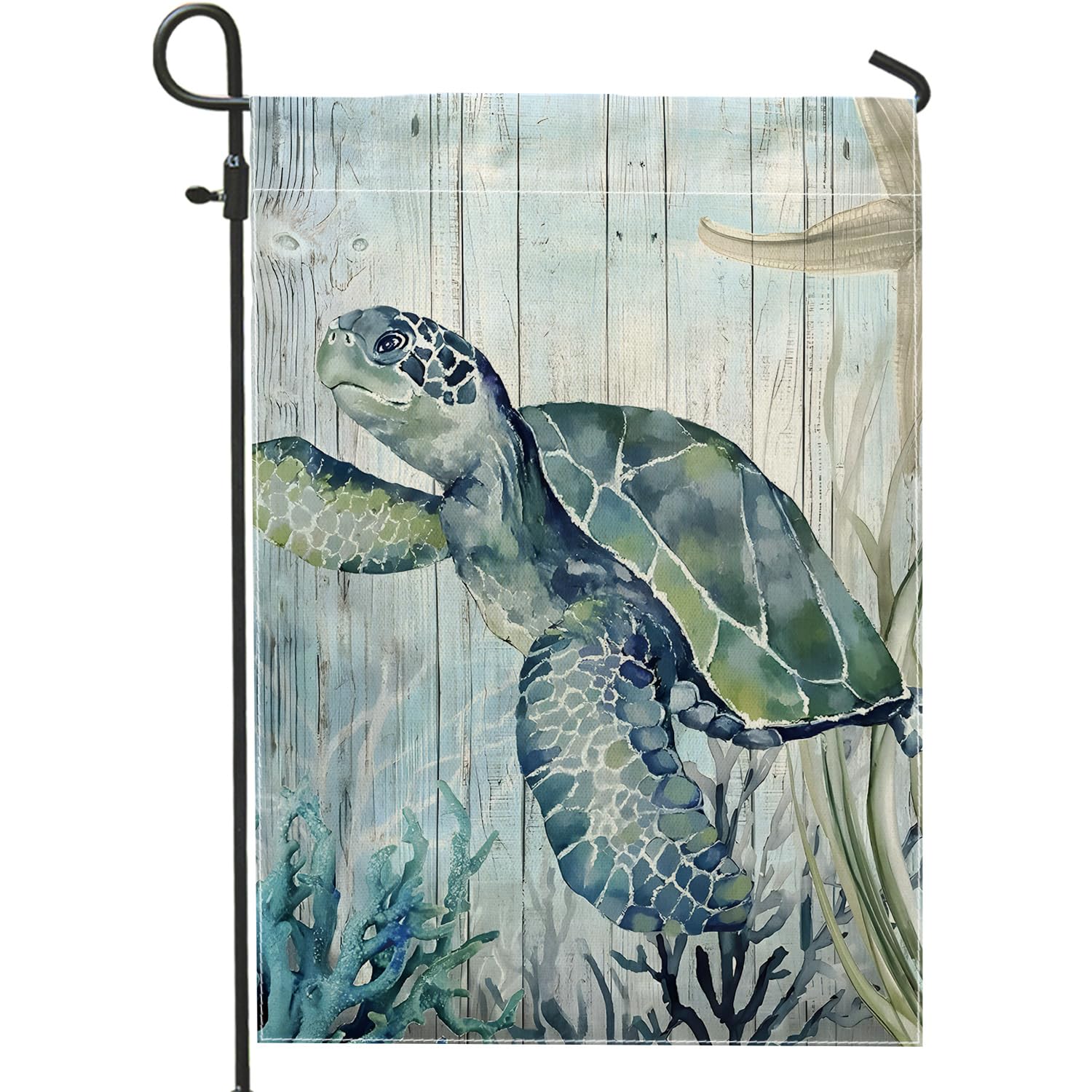 Underwater Animal Garden Flag Farmhouse Turtle Ocean Coral Watercolor ...