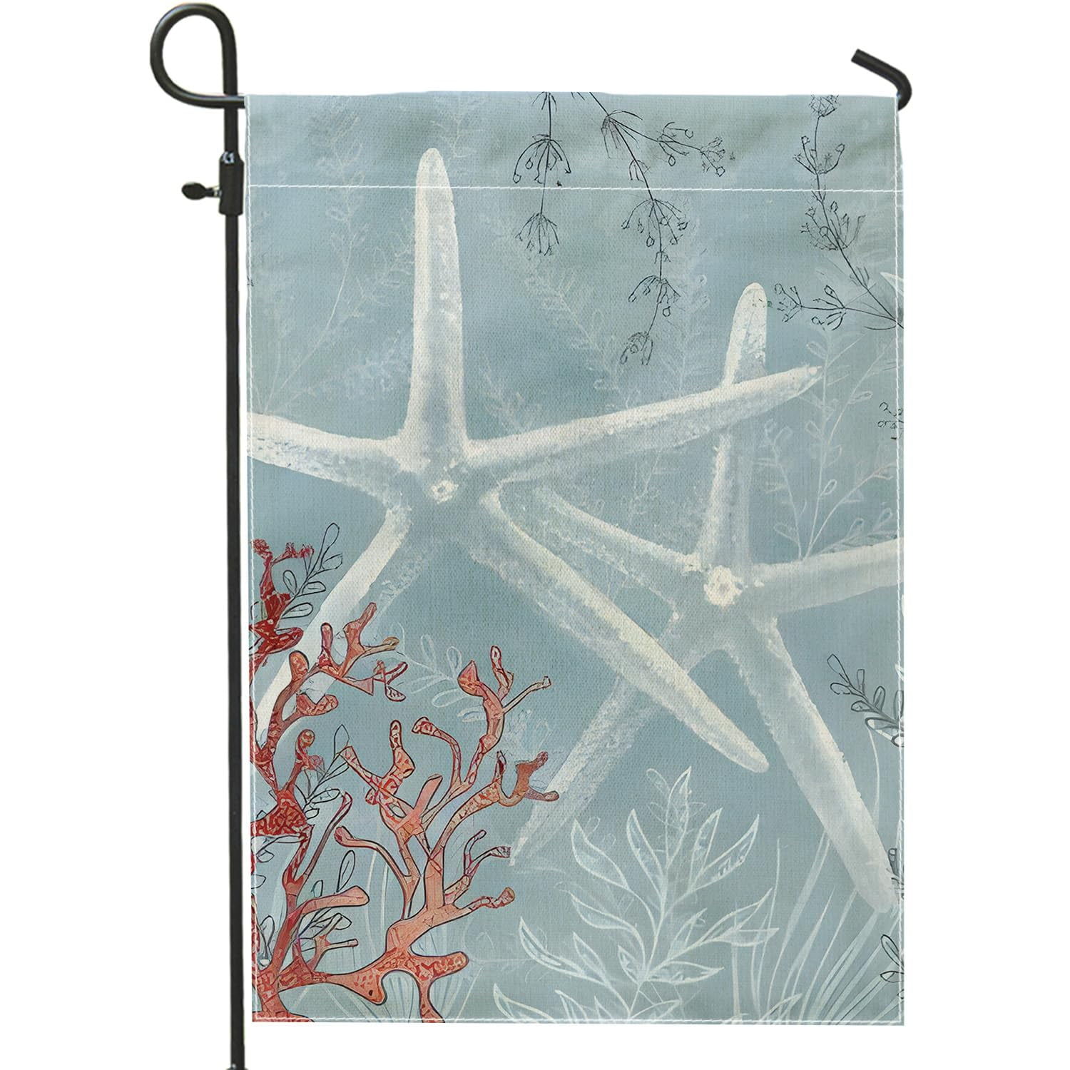 Underwater Animal Garden Flag Funky Watercolor Starfish Ocean Plant ...