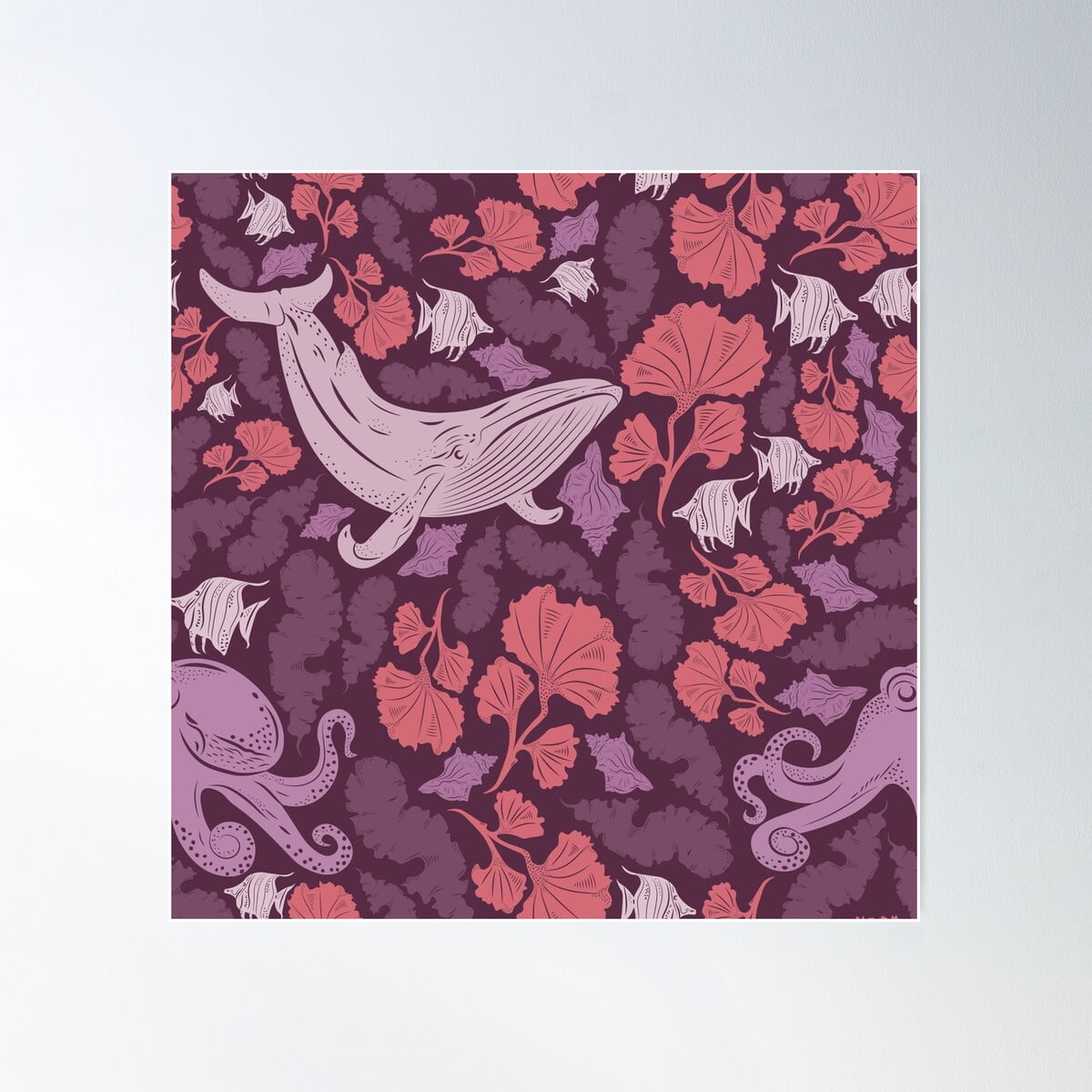 Underwater Animal Kingdom Pattern- Seaweed Poster Wall Art, Modern Wall ...