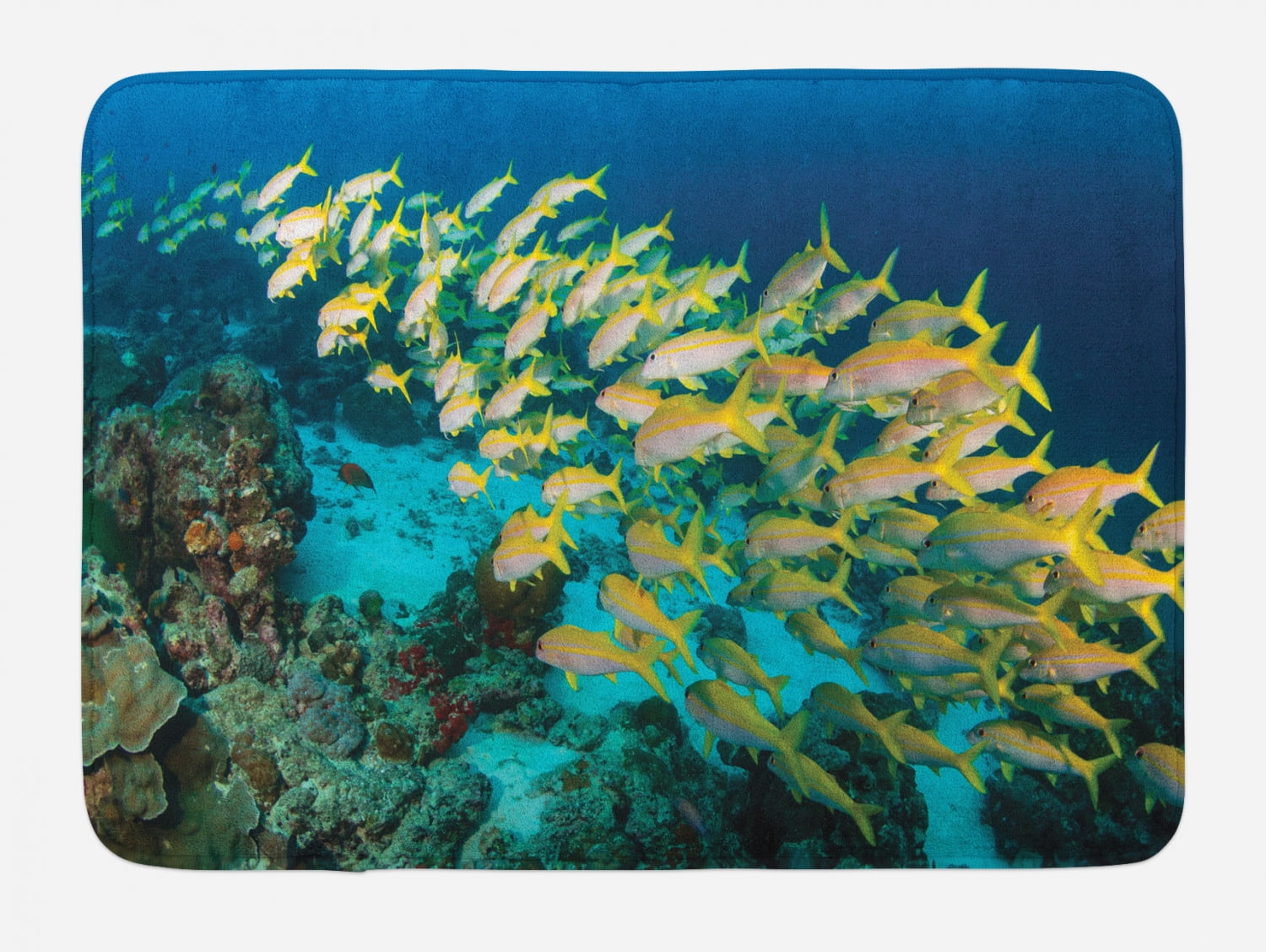 Underwater Bath Mat, Large Group of Fish Swimming Around a Coral Reef ...