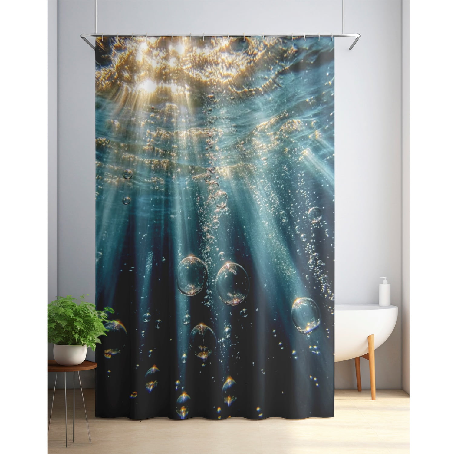 Underwater Bubble Shower Curtain Vibrant Blue Ocean with Dynamic ...