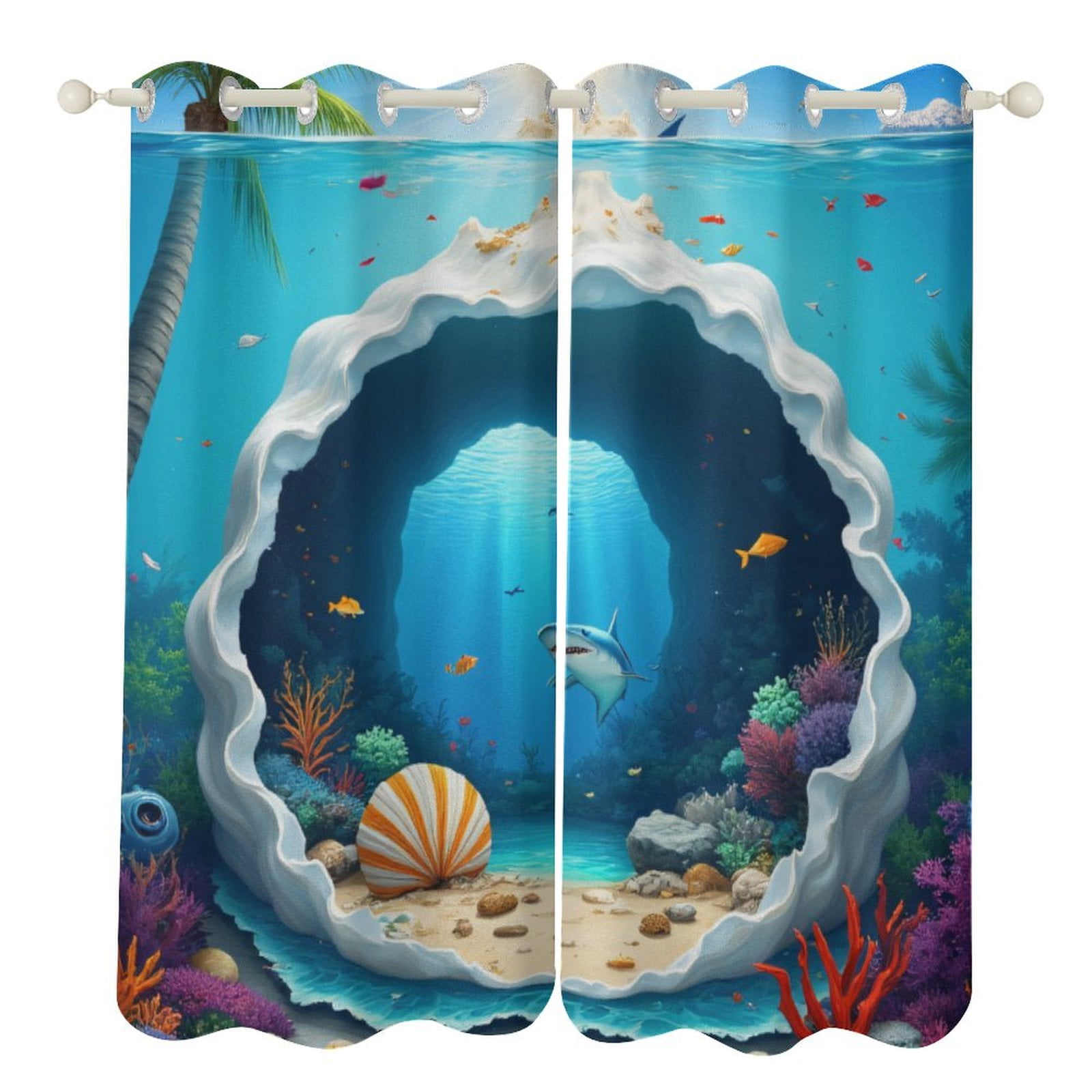 Underwater Cave with Tropical Fish Blackout Window Curtains for Bedroom ...
