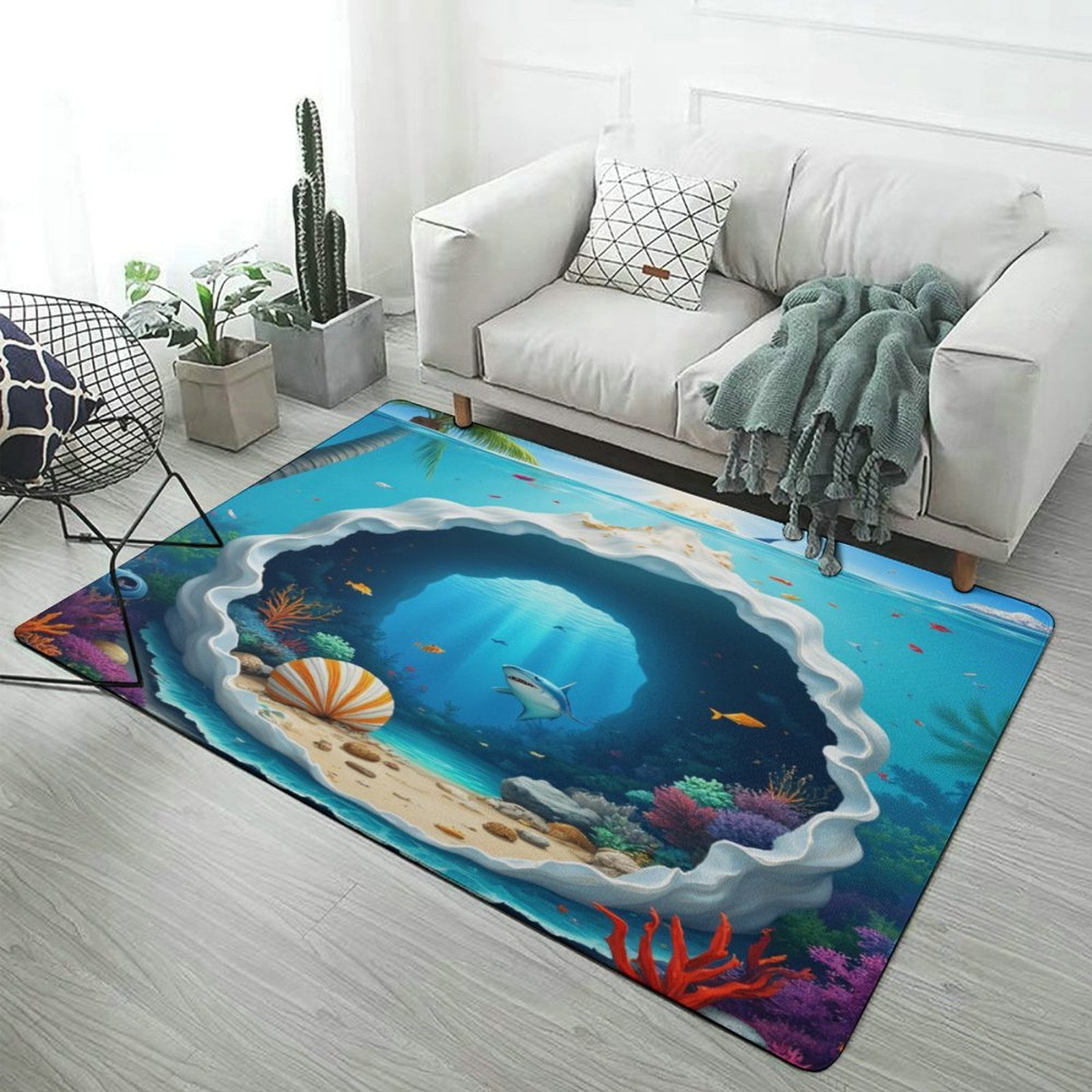 Underwater Cave with Tropical Fish Carpet Style Living Room Bedroom Rug ...