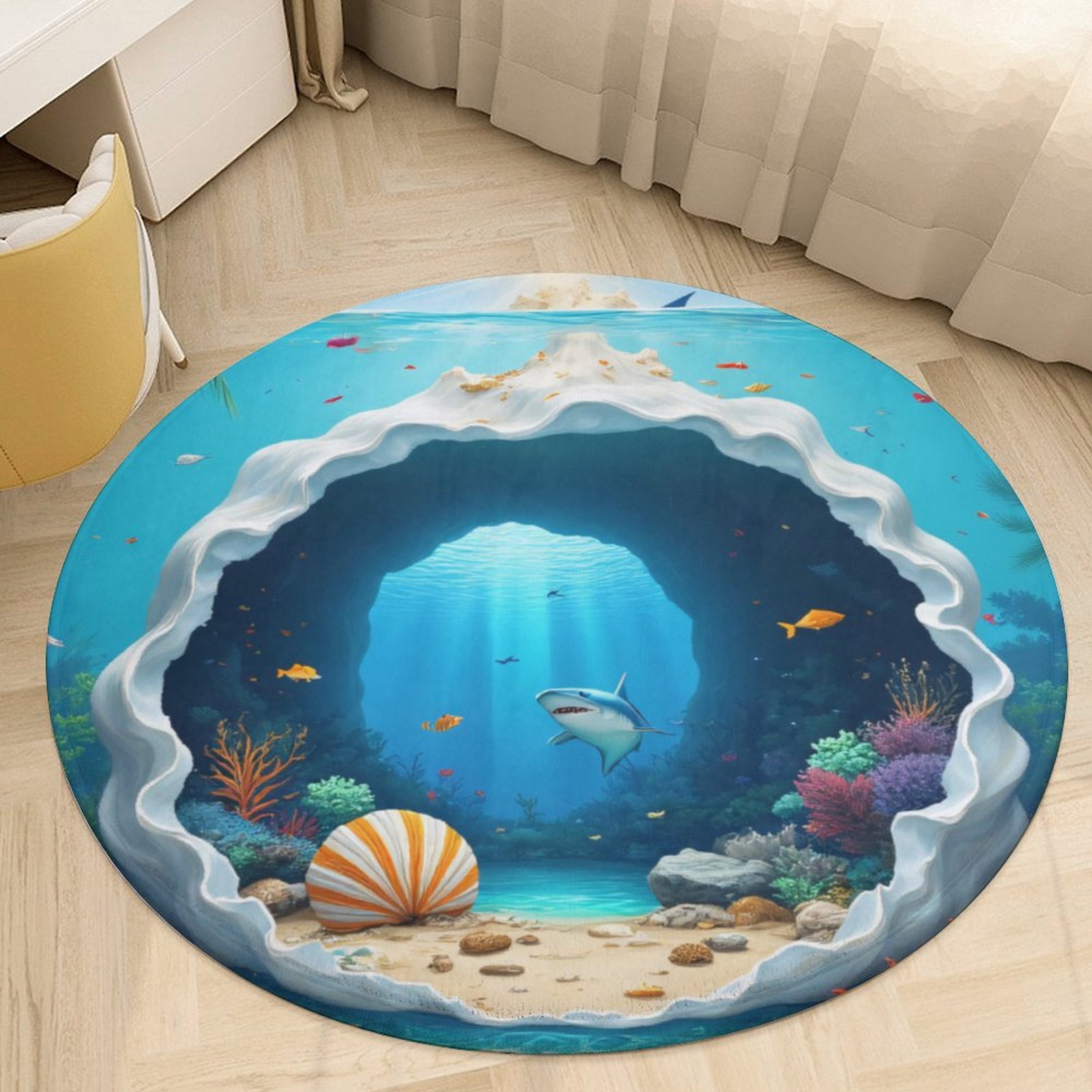 Underwater Cave with Tropical Fish Round Area Rugs for Bedroom Living ...