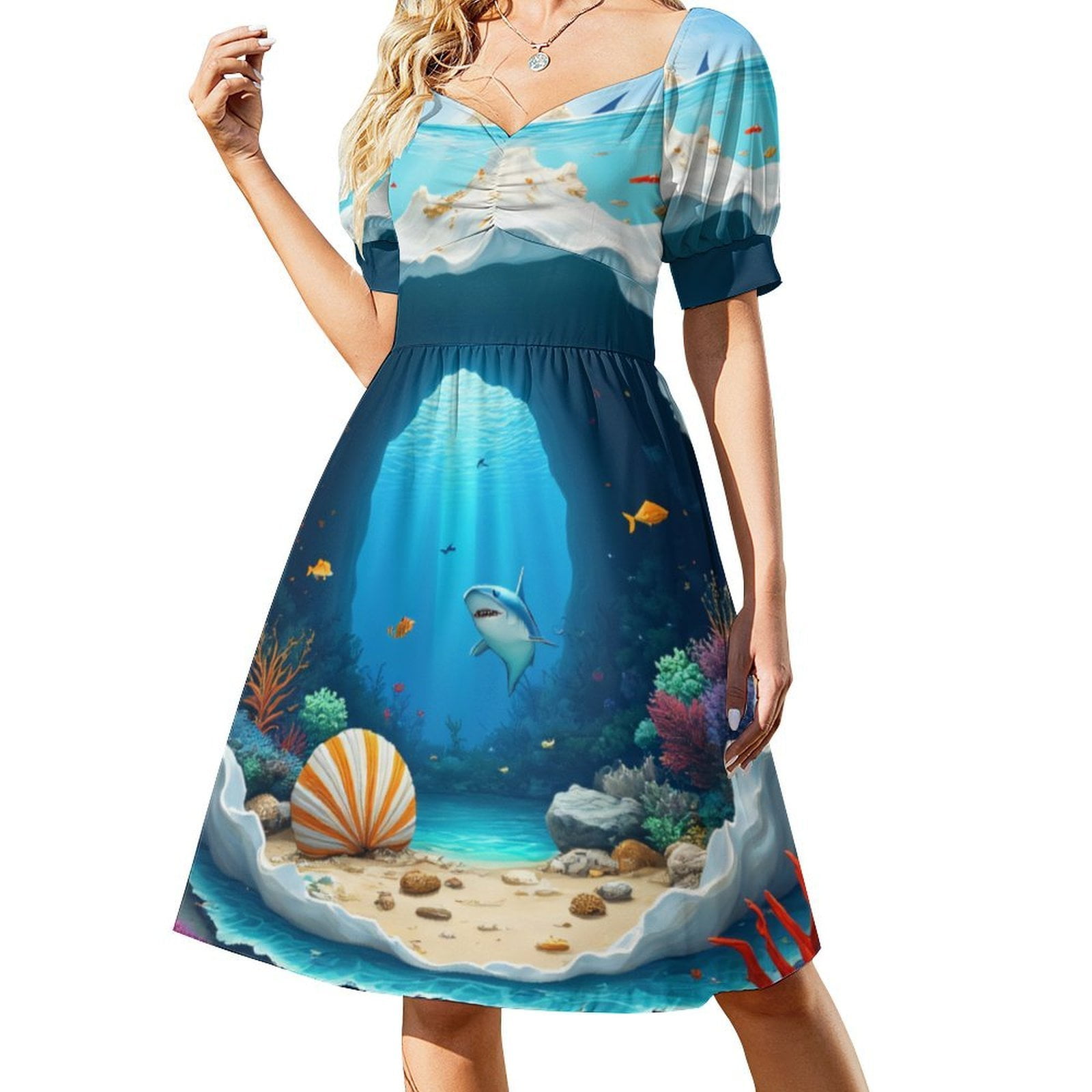 Underwater Cave with Tropical Fish Summer Women's Dress 2025 Elegant ...