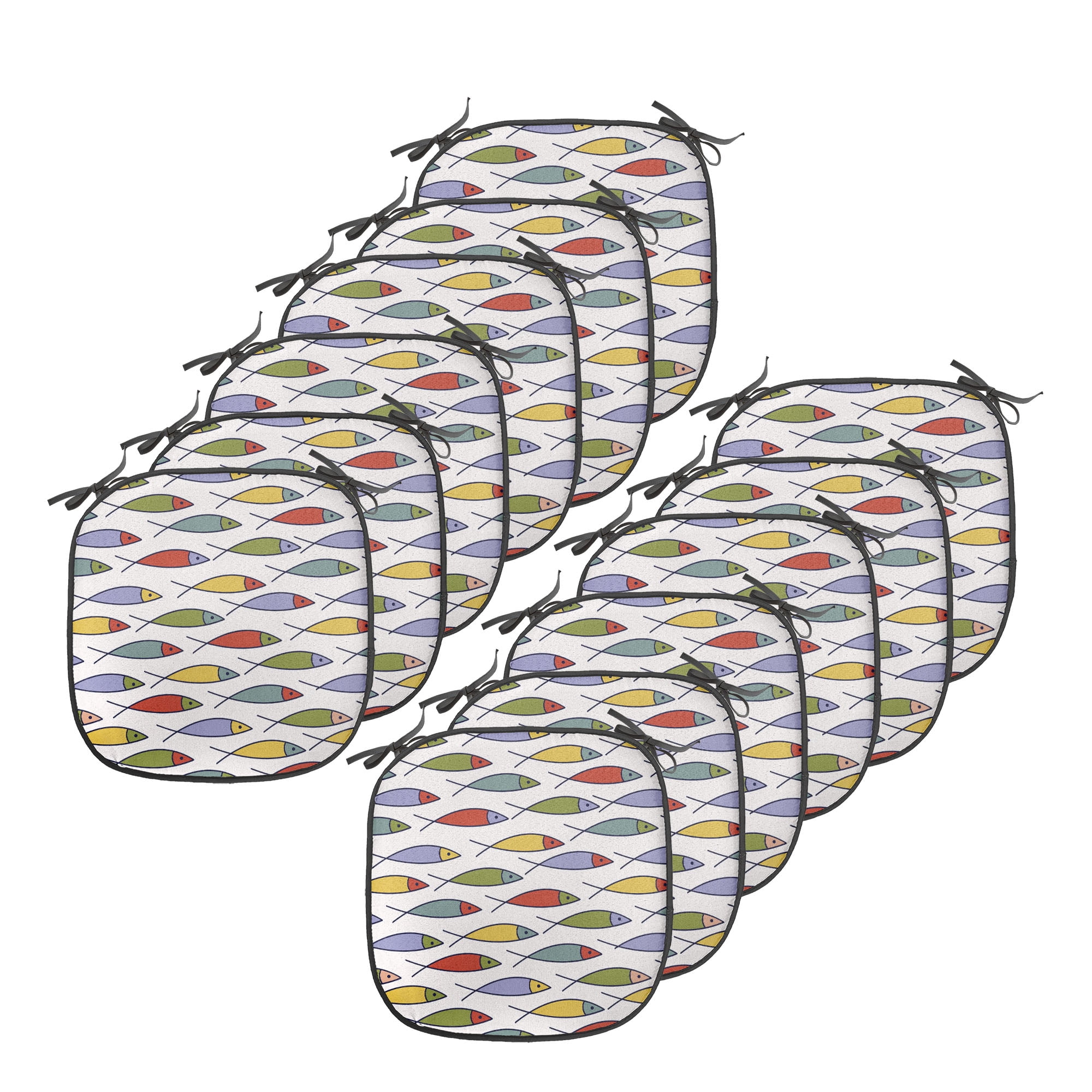 Underwater Chair Seating Cushion Set of 12, Simplistic Floating Fish ...