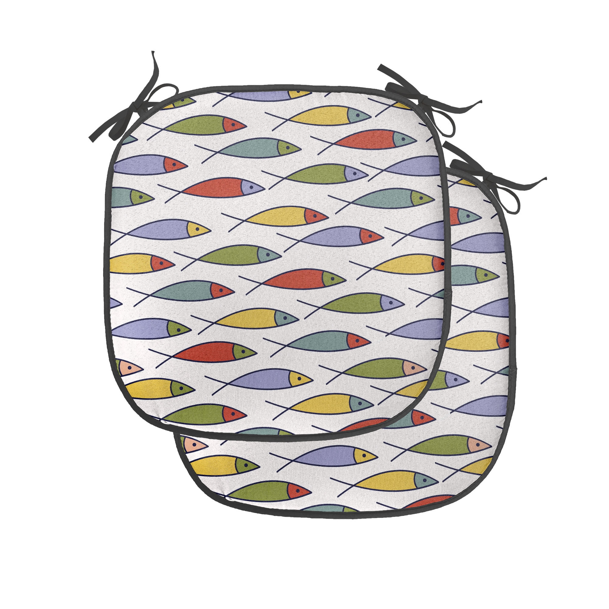 Underwater Chair Seating Cushion Set of 4, Simplistic Floating Fish ...