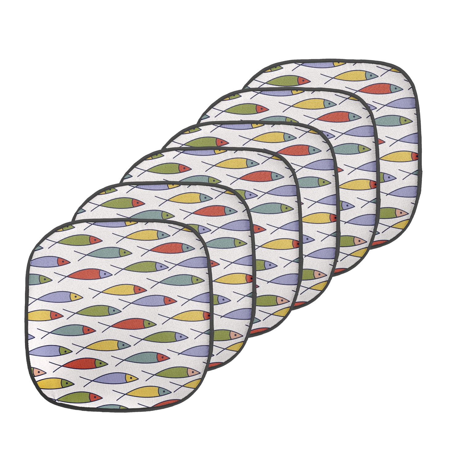 Underwater Chair Seating Cushion Set of 6, Simplistic Floating Fish ...