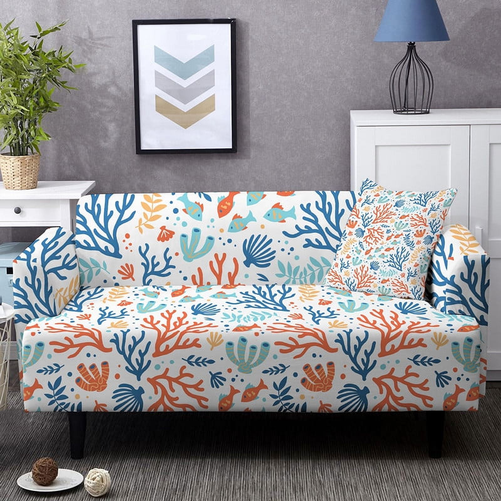 Underwater Coral Design Sofa Cover Elastic Material Slipcover For ...