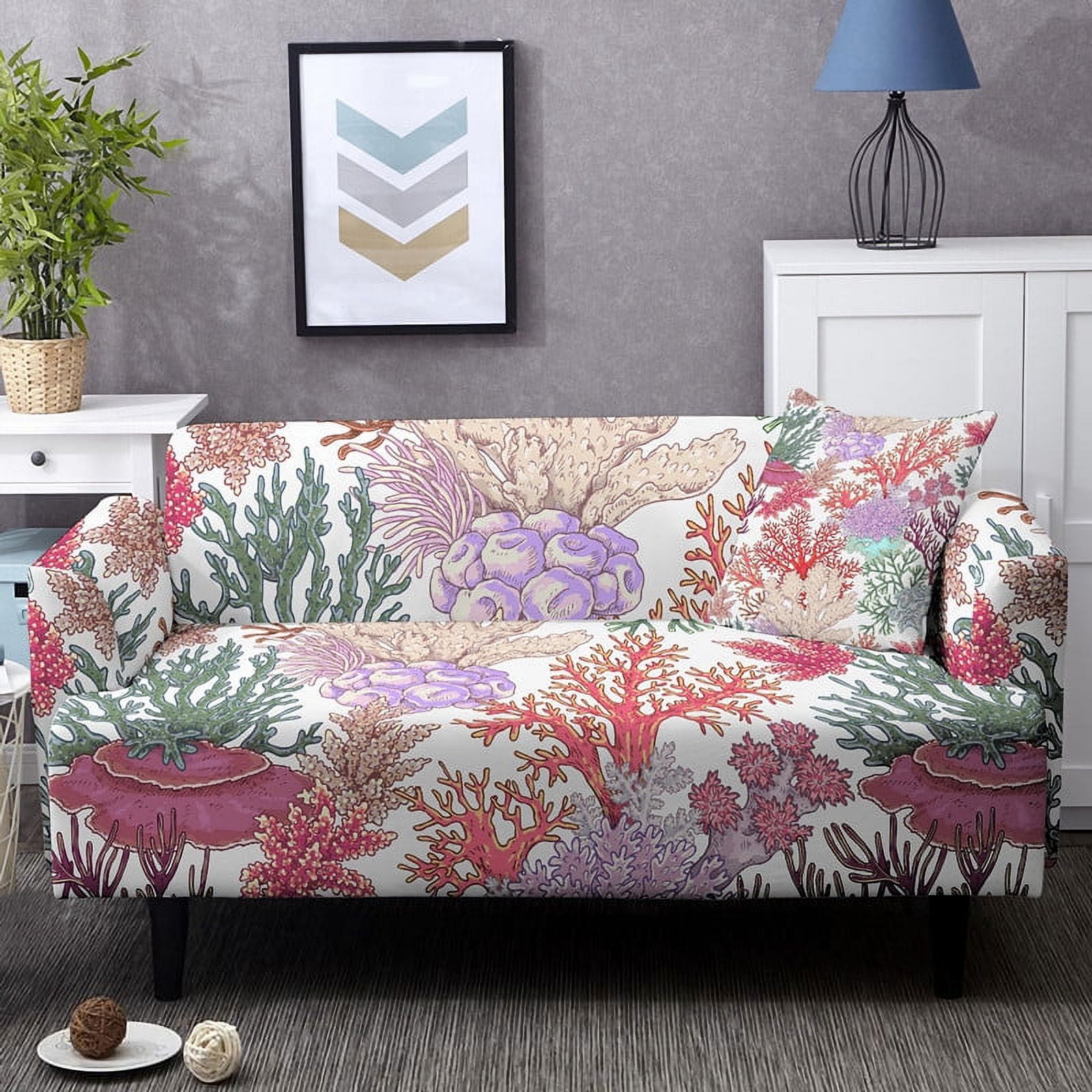 Underwater Coral Design Sofa Cover Elastic Material Slipcover For ...