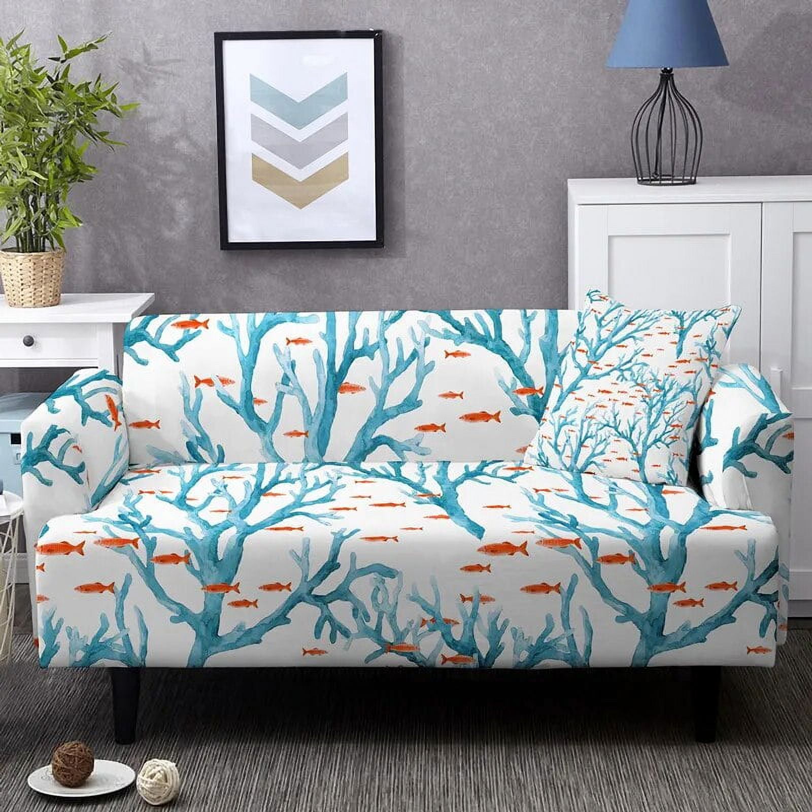Underwater Coral Design Sofa Cover Elastic Material Slipcover For ...